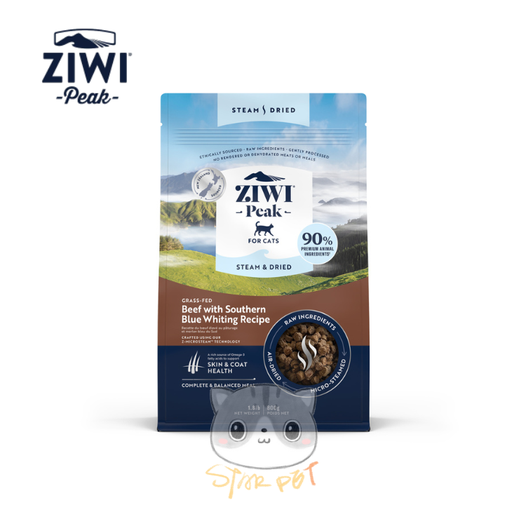 ZiwiPeak巔峰 微蒸風乾貓糧 草飼牛肉配南藍鱈魚食譜配方 800g｜StarPetHK