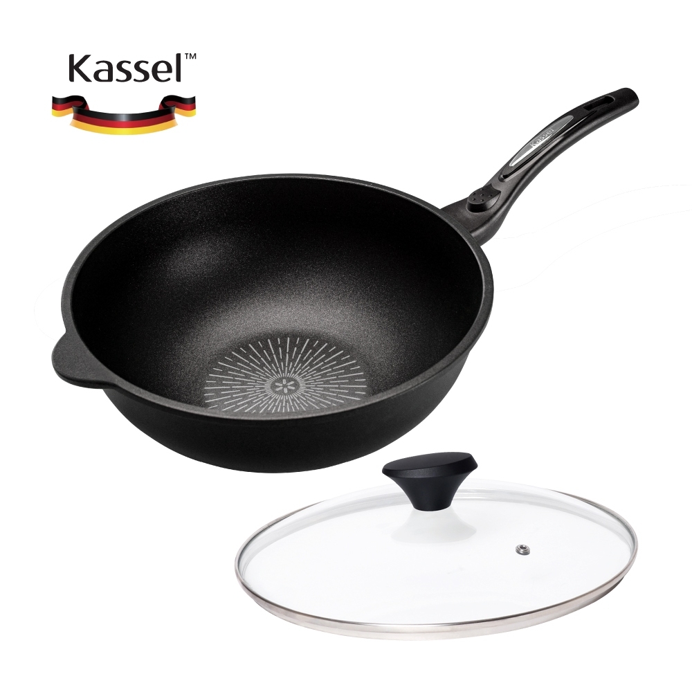 韓國Kassel 經典款 鑽石超導熱不沾深炒鍋附鍋蓋-32cm