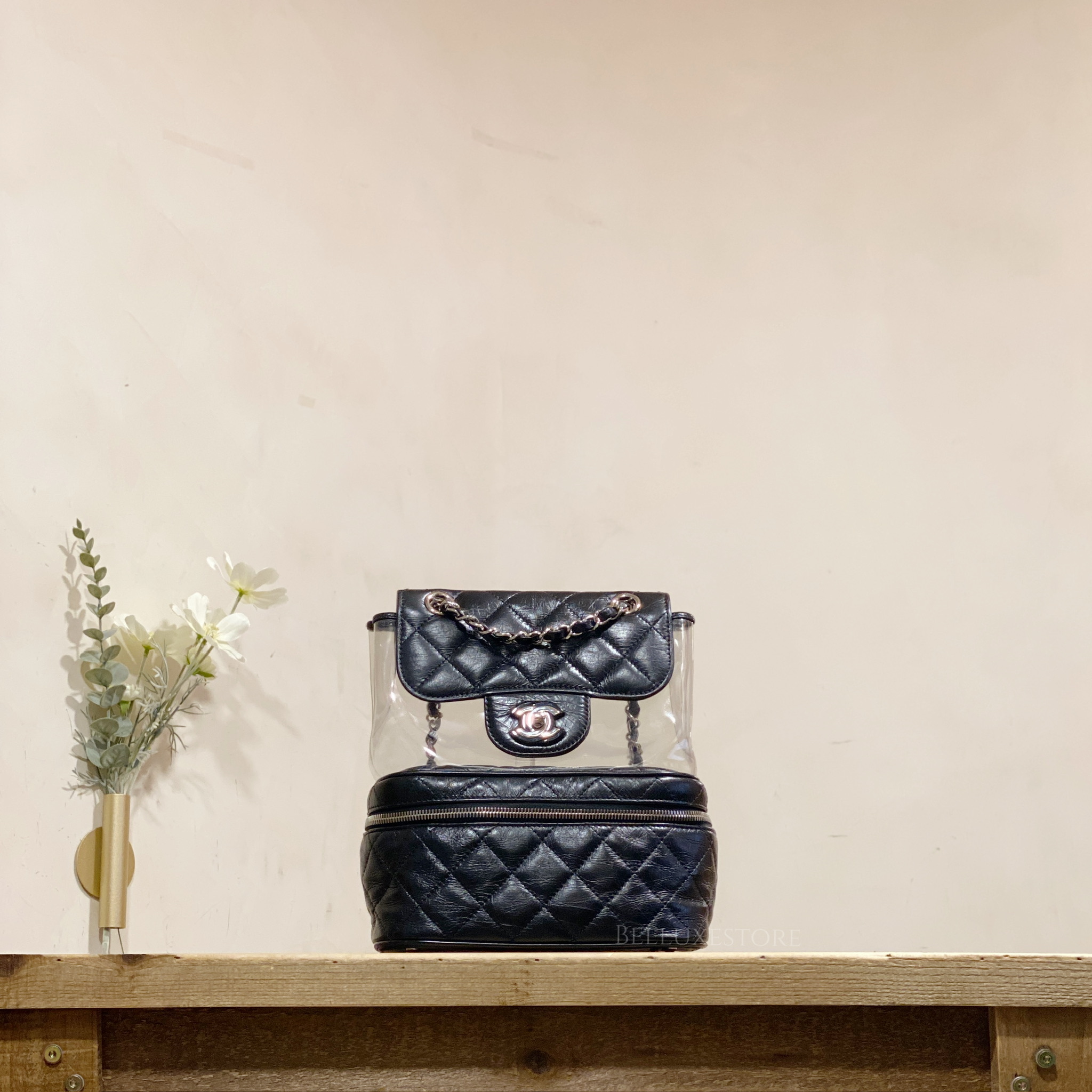 [Pre-owned] Chanel PVC backpack black/ silver