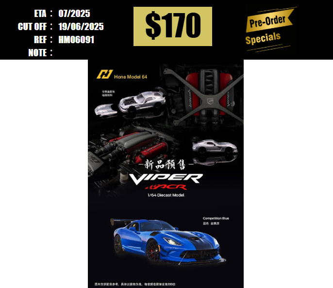 PO-$170 * HONE MODEL * 1:64 DODGE VIPER MK3 ACR META...