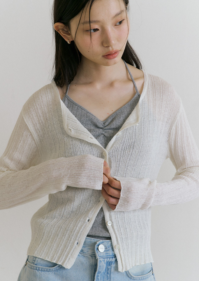 LINGSEOUL - L604坑條彈性薄外套 白/咖/黑