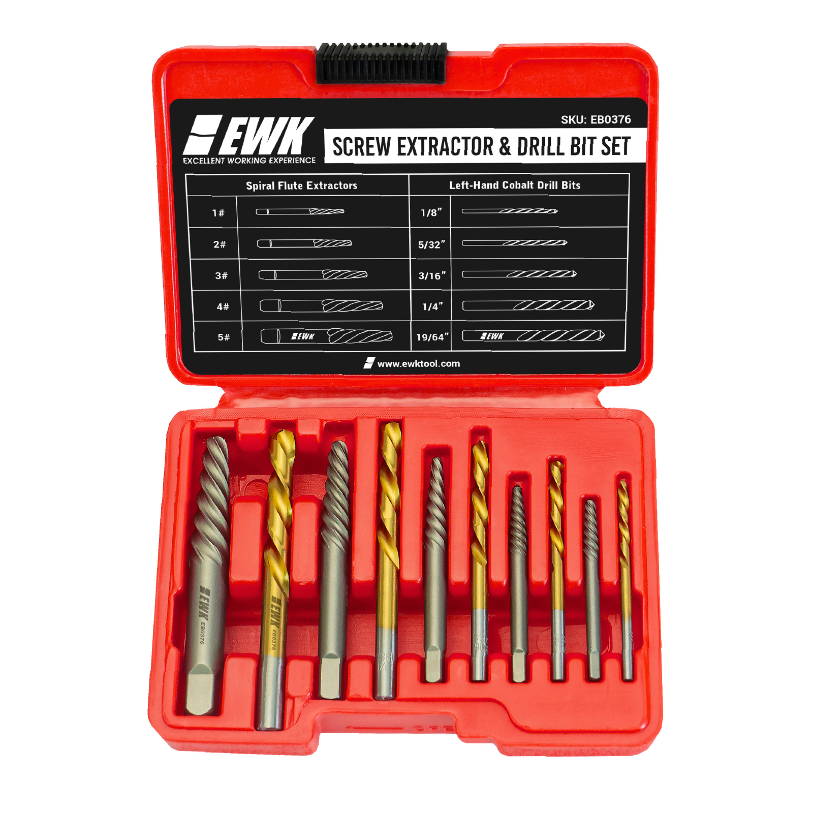 10 Pcs Screw Extractor Set with Left-Hand Drill Bit | E