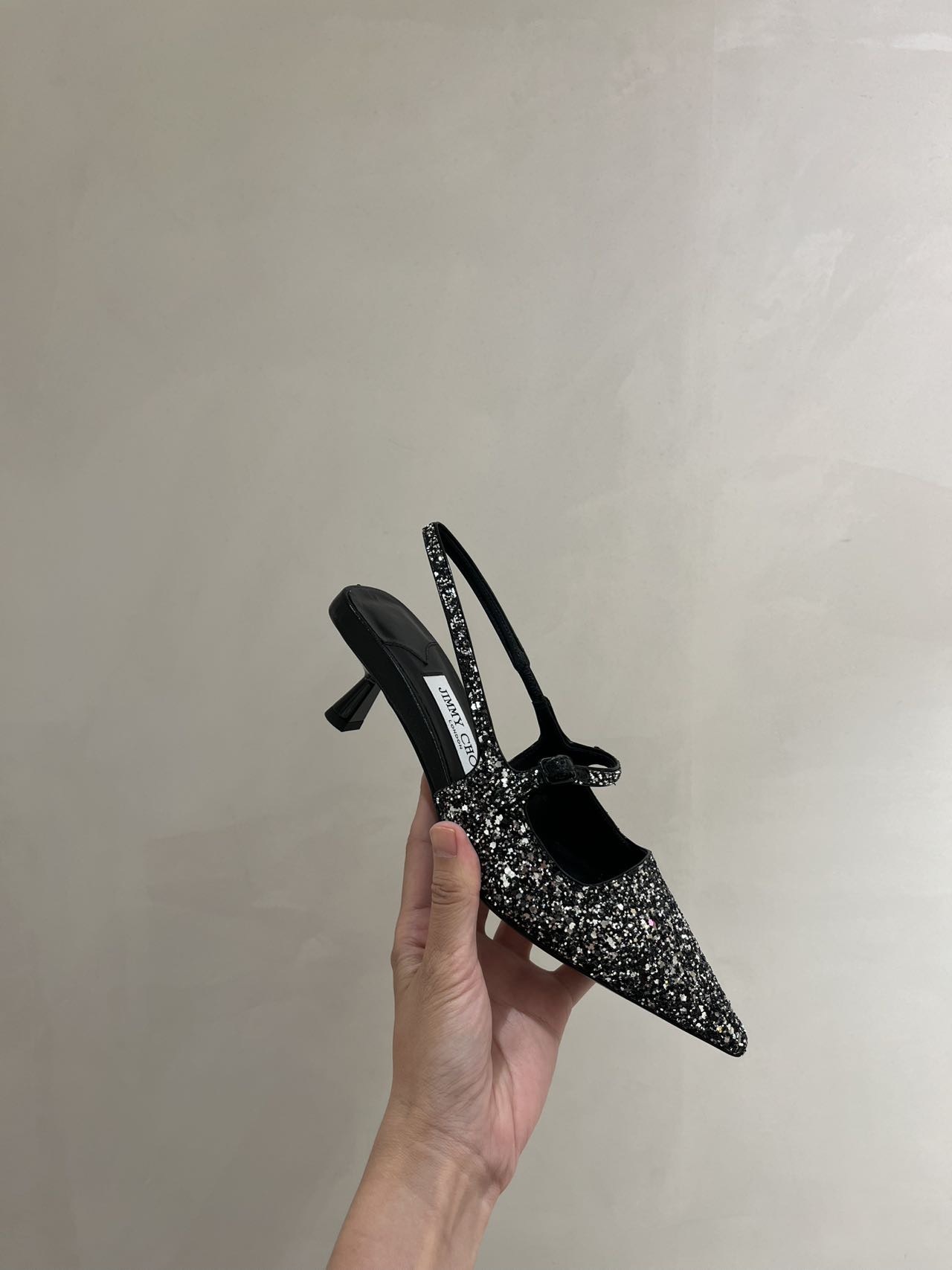 Jimmychoo Shoes Didi 45 Glitter Slingback Silver Black