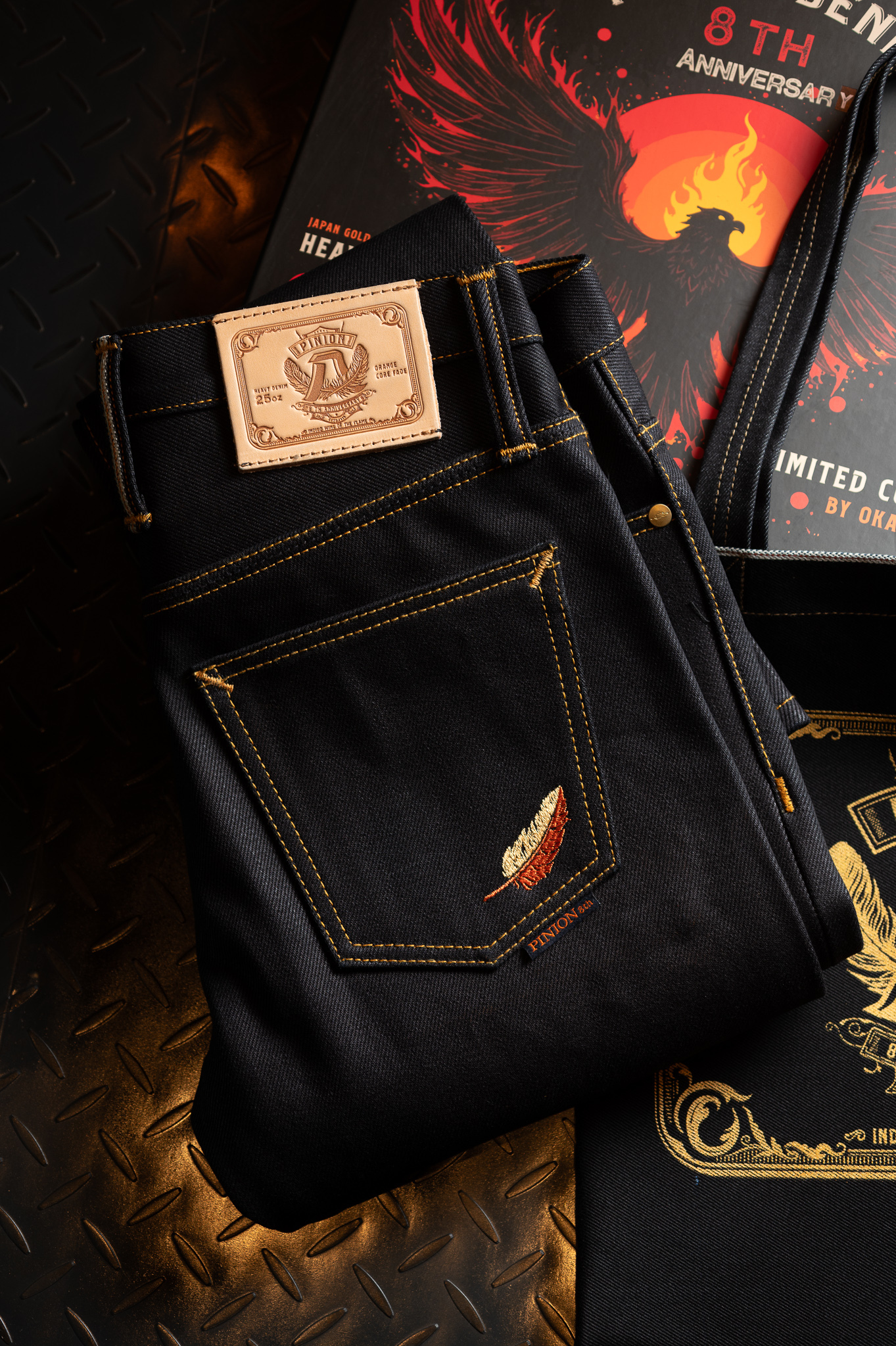 Pinion Denim 25oz BY Okayama Denim8th(เฟดส้ม )