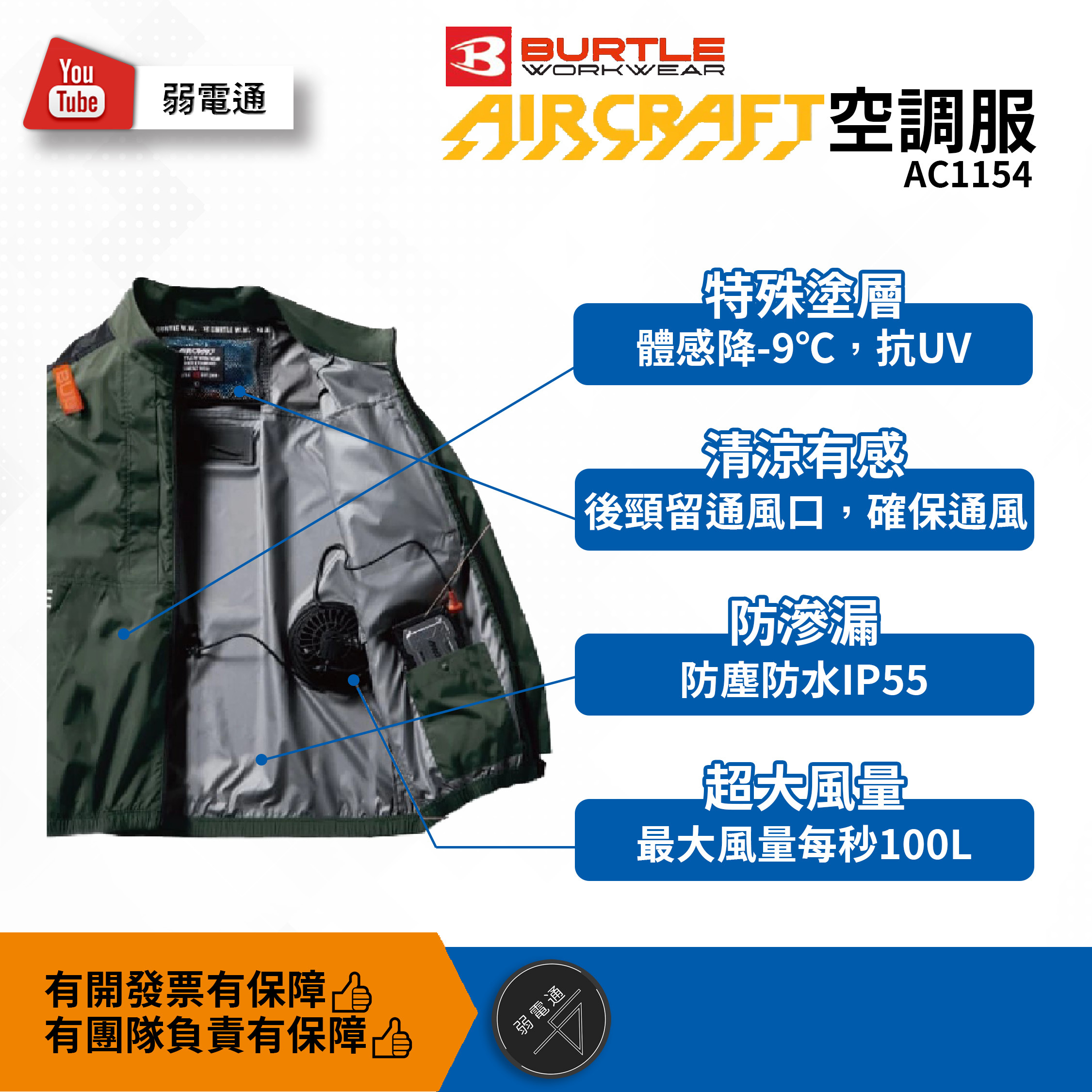 AC1154 AIRCRAFT空調服｜內建風扇降溫設計／鋁塗層降溫抗UV