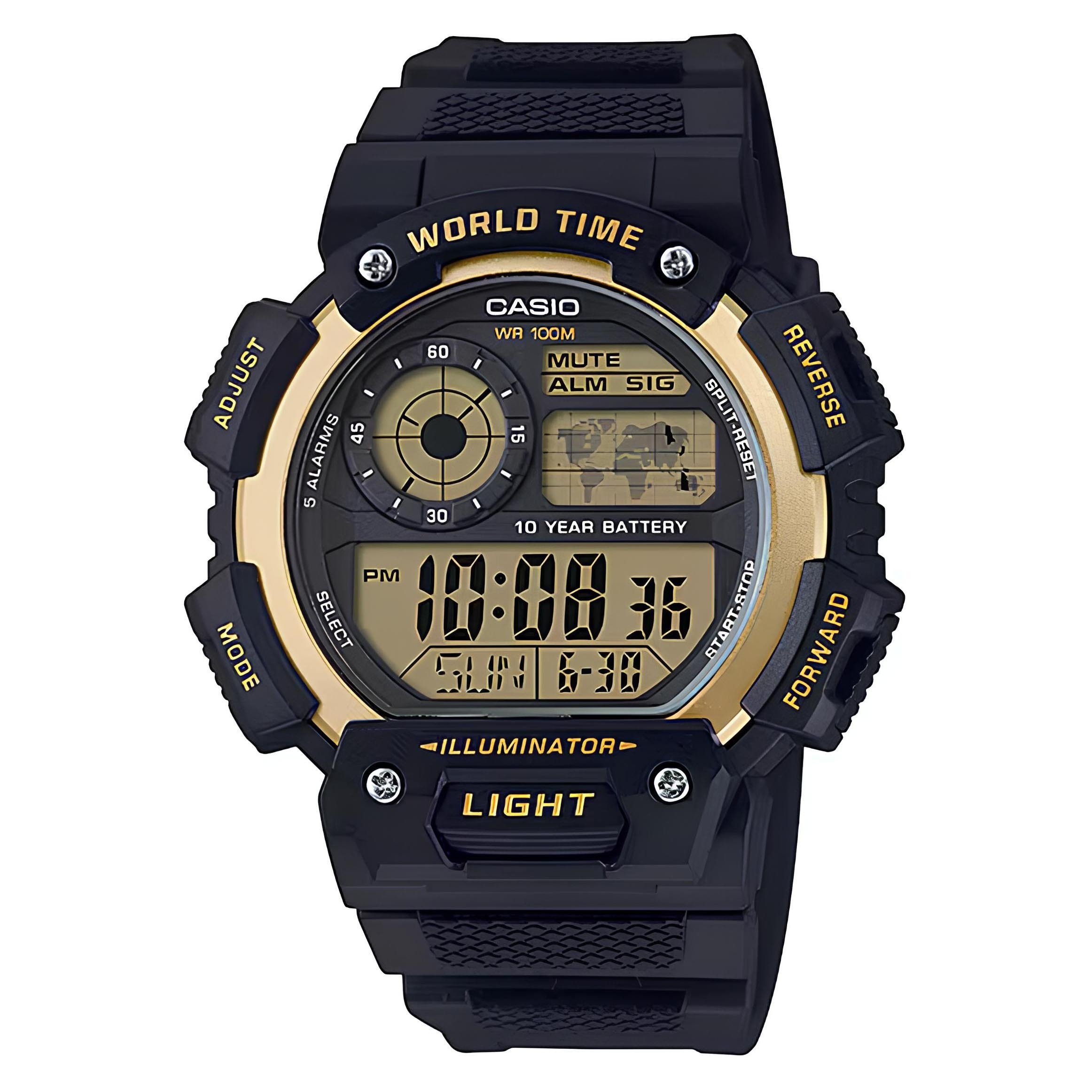 Casio Digital AE-1400WH-9AV Black World Map Men's Watch