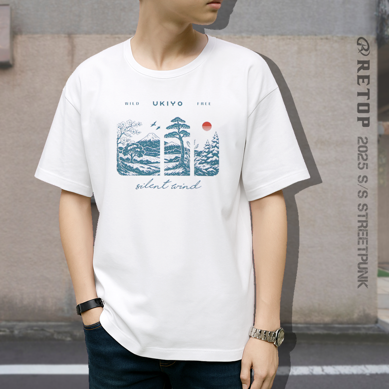 RETOP 街頭龐克 浮世分景圓領T 白| RETOP原創潮流服飾品牌