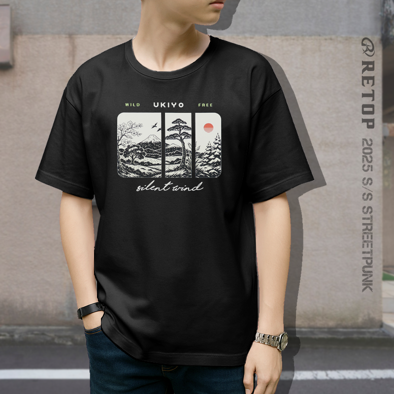 RETOP 街頭龐克 浮世分景圓領T 黑| RETOP原創潮流服飾品牌
