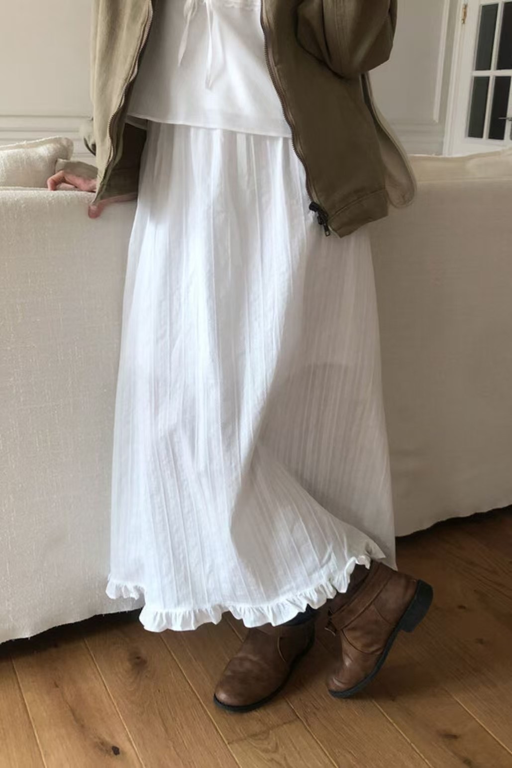 subtle stripe ruffle hem skirt
