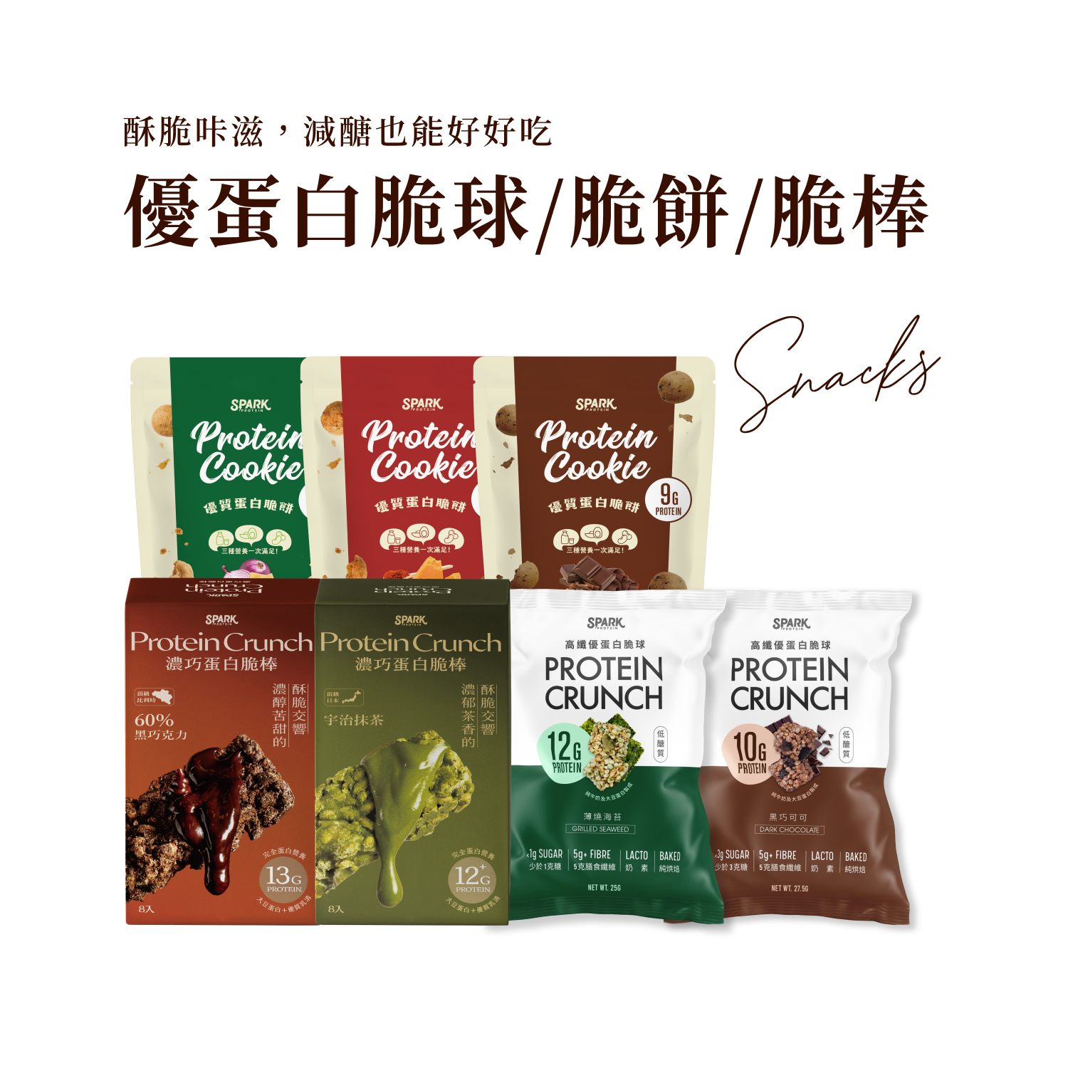 Spark Snacks 優質蛋白脆餅&脆球-3件任選｜高蛋白餅乾推薦/低醣無麩質｜Spark Protein