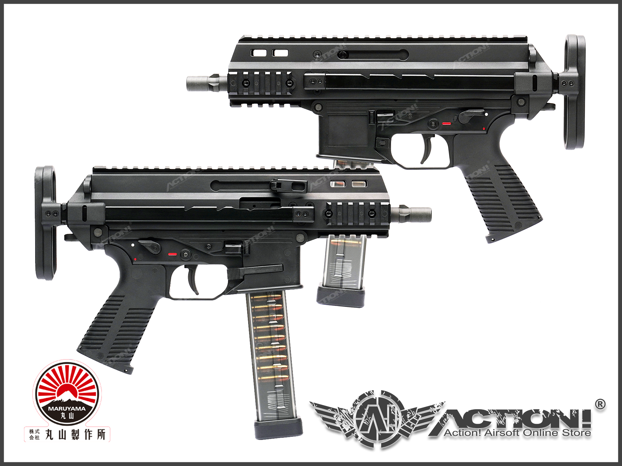 MARUYAMA - SCW-9K PRO /美國陸軍樣式 GBB氣動槍 (黑色) 一槍兩匣版