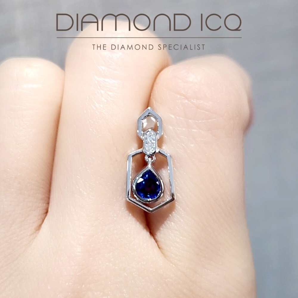 0.64ctw Pear Sapphire and Diamonds Drop Pendant in 14K