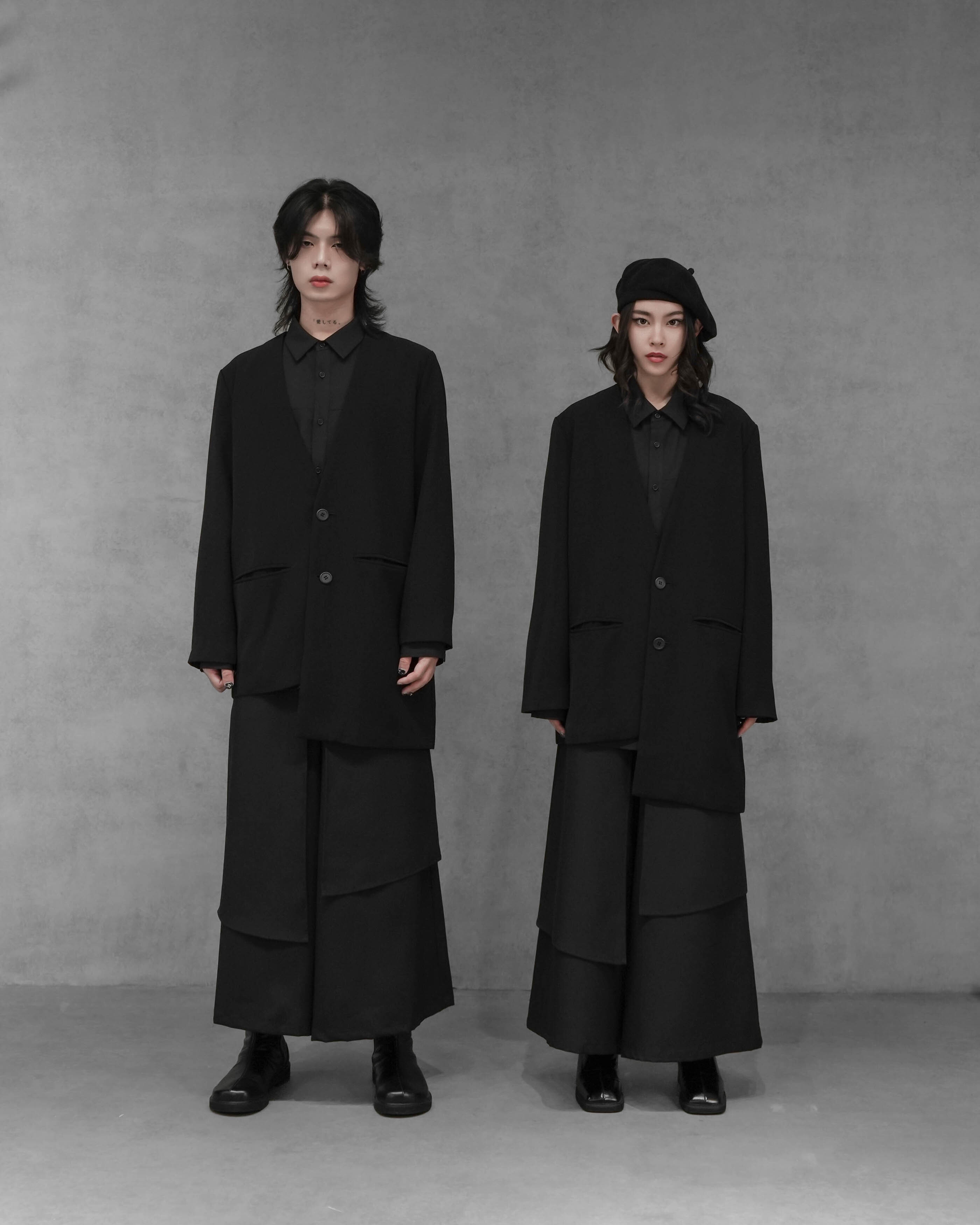 MUKK DESIGN 下襬切口無領西裝外套