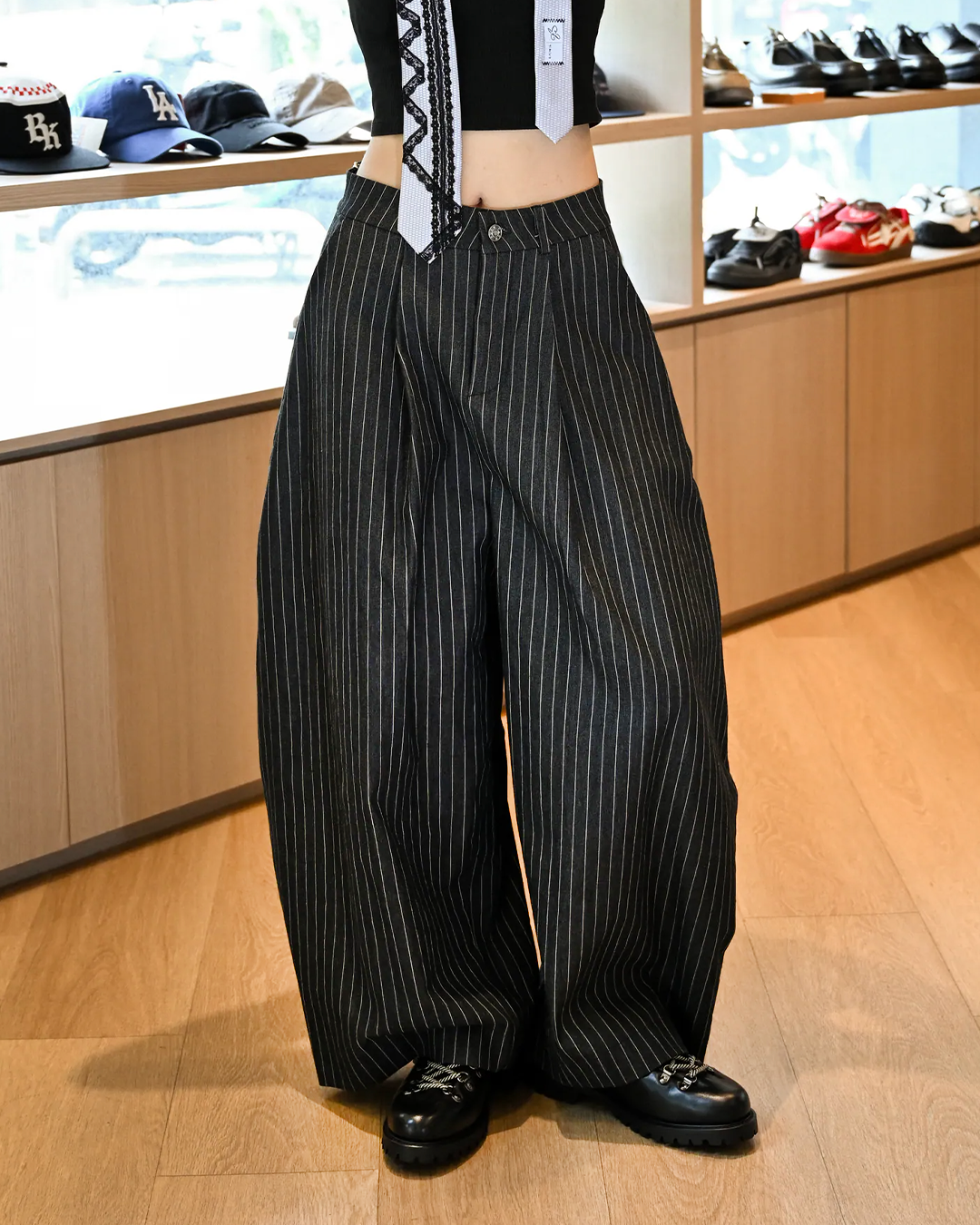 PUSH PUSH PP STRIPES PANTS 條紋寬鬆長褲 黑色