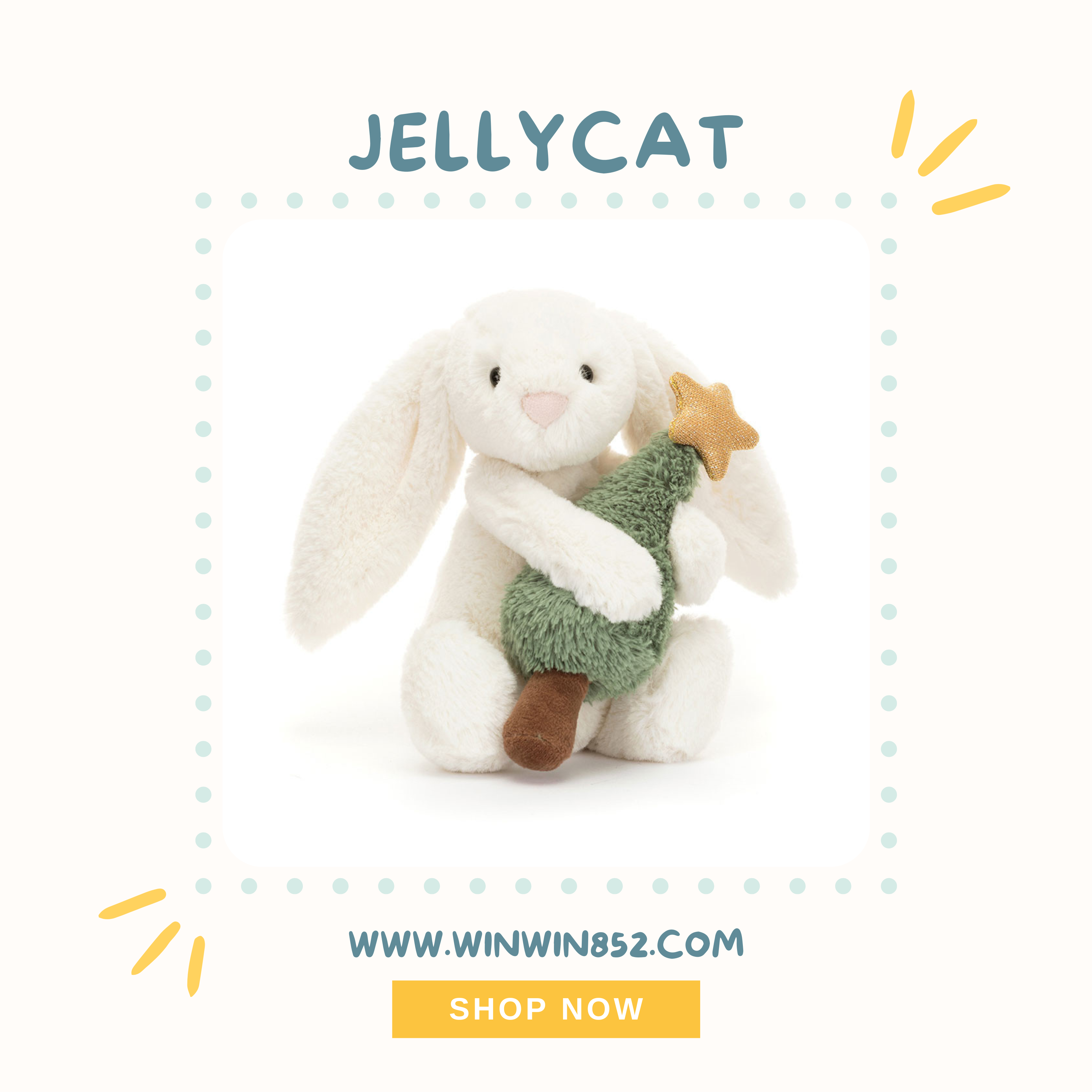 Jellycat Bashful Bunny with Christmas Tree 聖誕樹兔仔公仔｜節日限定