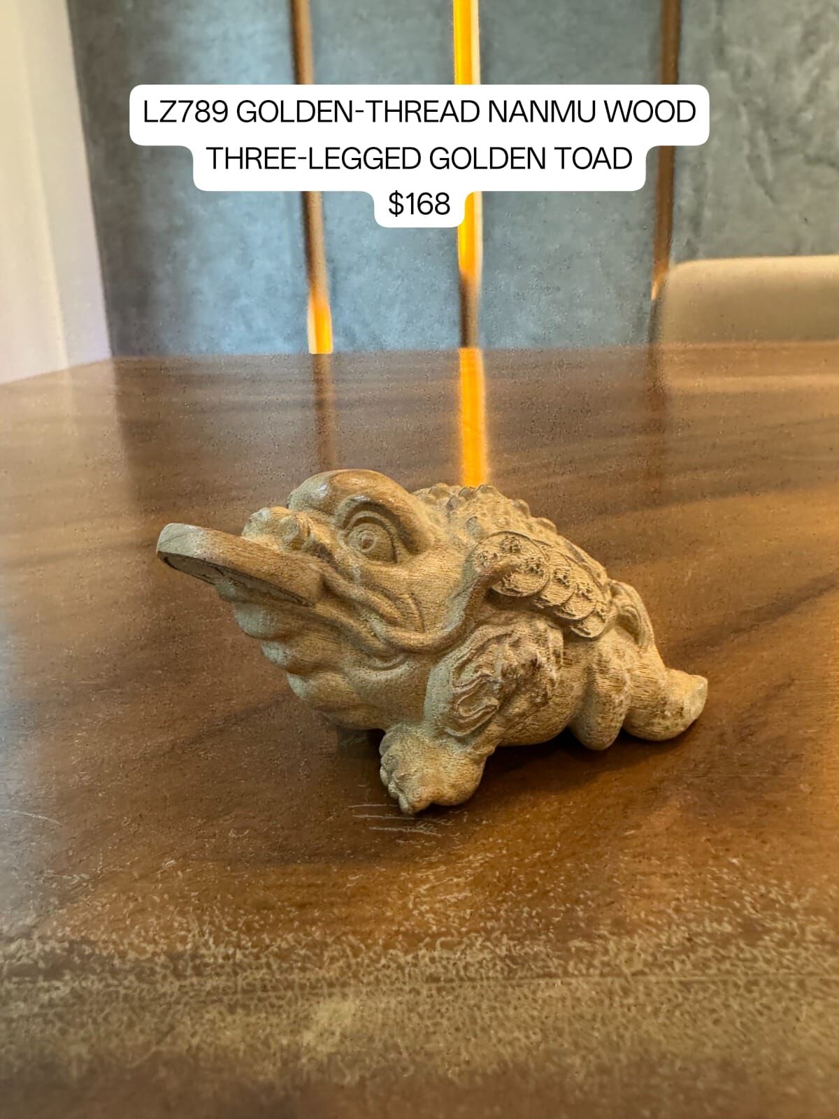 1 LZ789 GOLDEN-THREAD NANMU WOOD THREE-LEGGED GOLDEN TO