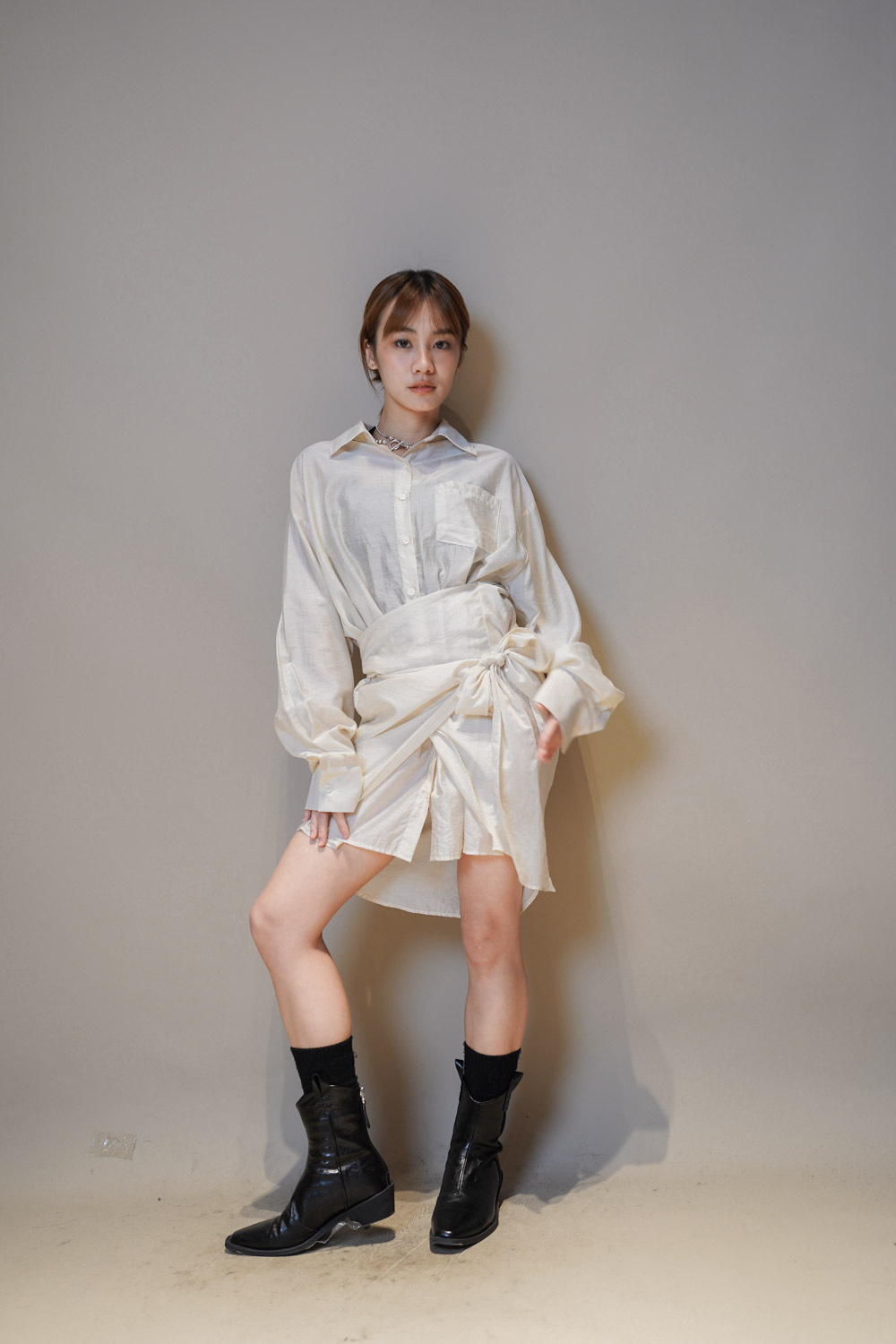 Neat style Wrapping shirtdress (WHITE)