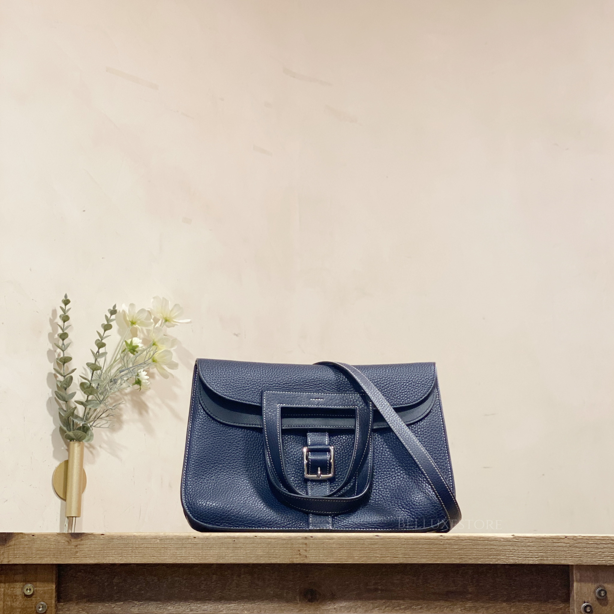 [Pre-owned] Hermes halzan 31 clemence stamp T navy/