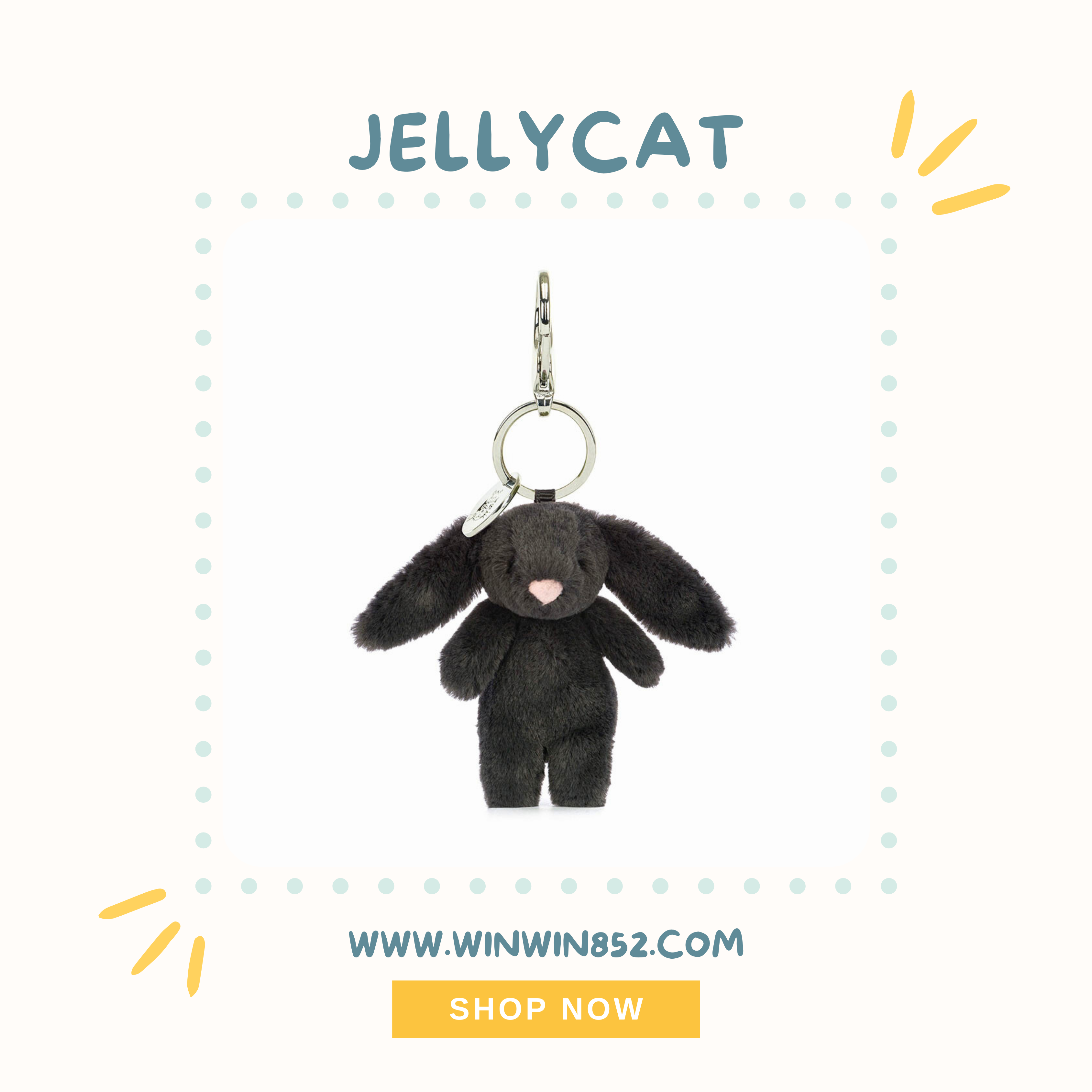 🖤🐰 Jellycat Bashful Bunny Inky Bag Charm｜墨黑兔仔袋子扣