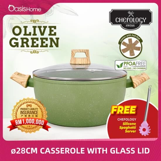 Chefology Olive Green 28cm Casserole with Lid Free Felt