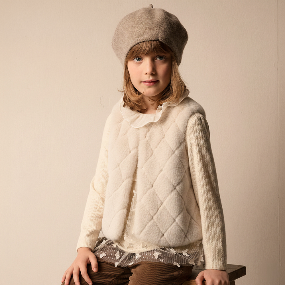 PIPPY 華麗高雅仿兔毛毛茸茸背心 米