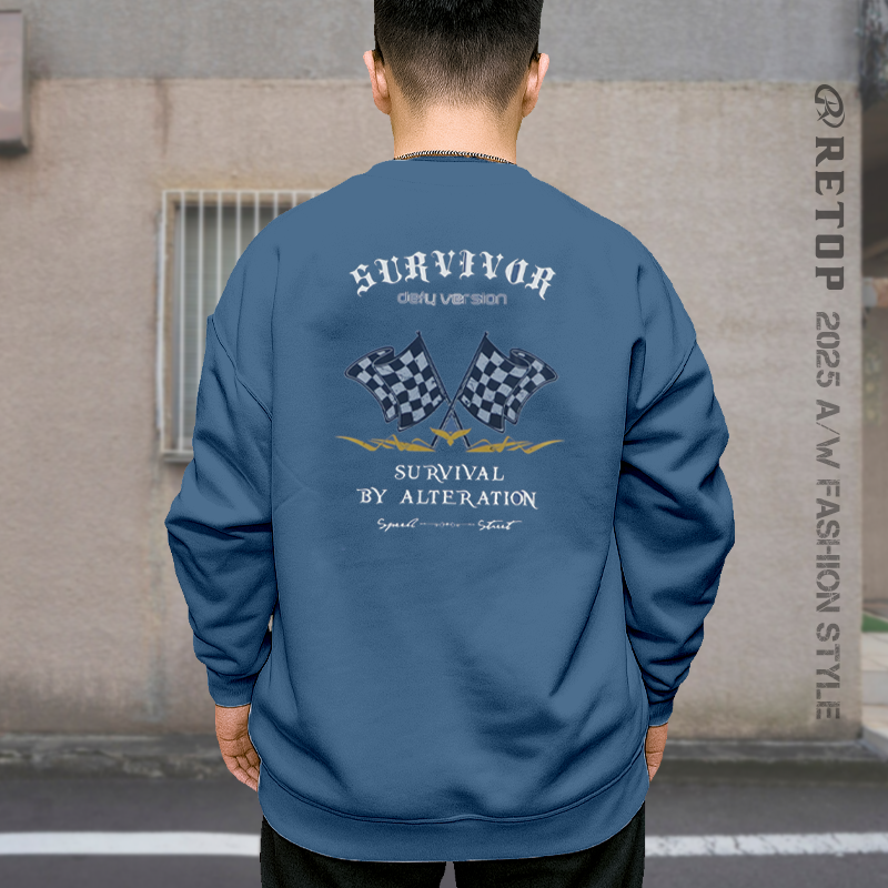 RETOP 街頭龐克 全面啟動寬版大學T 灰藍| RETOP原創潮流服飾品牌