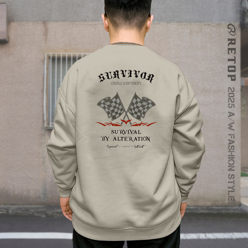 RETOP 街頭龐克 全面啟動寬版大學T 褐灰| RETOP原創潮流服飾品牌