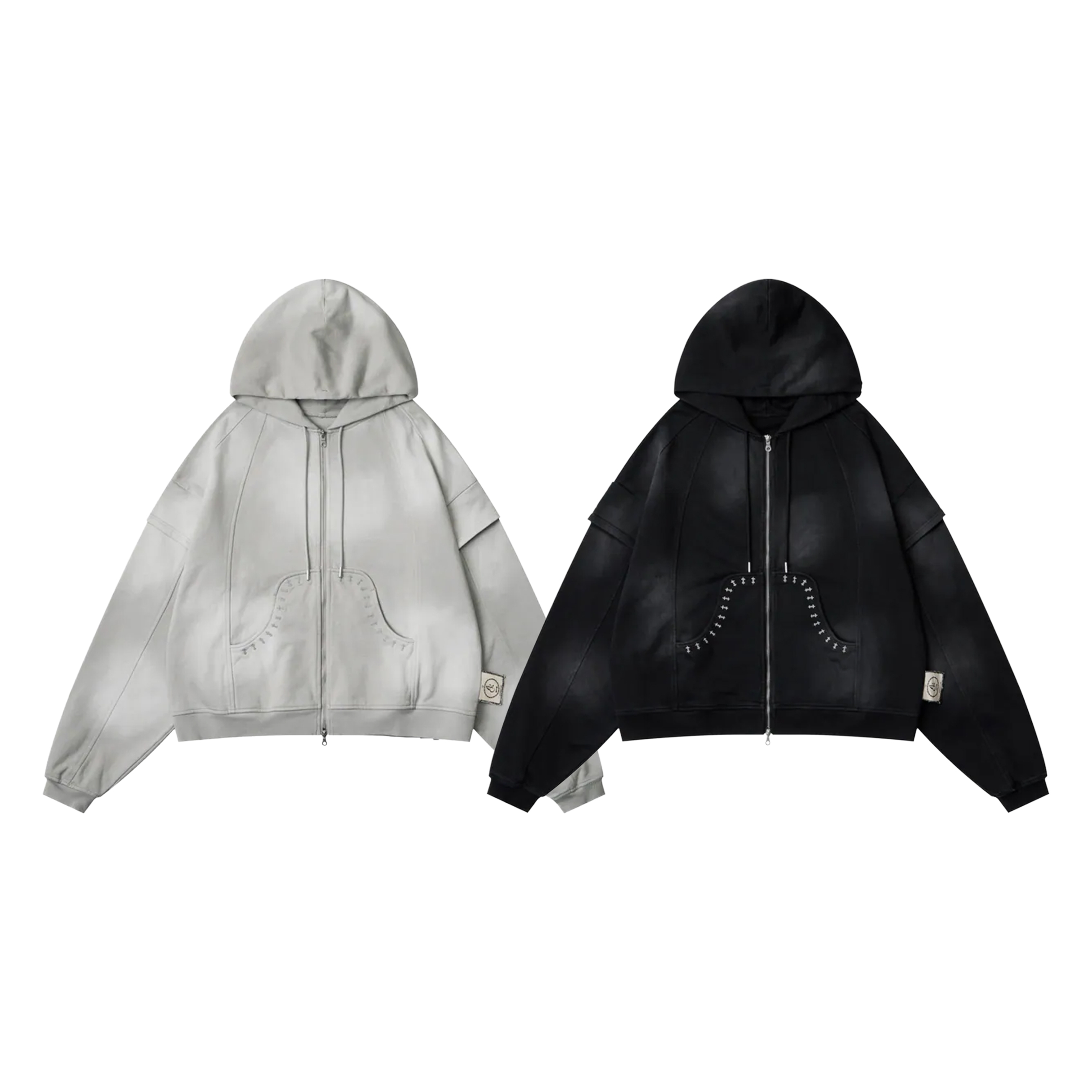 ARC ROOM LAYERED SPLICING ZIP-UP HOODIE