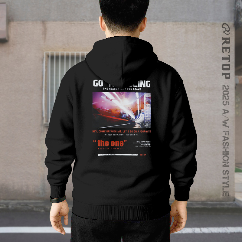RETOP 街頭龐克 精彩活躍落肩帽T 黑| RETOP原創潮流服飾品牌
