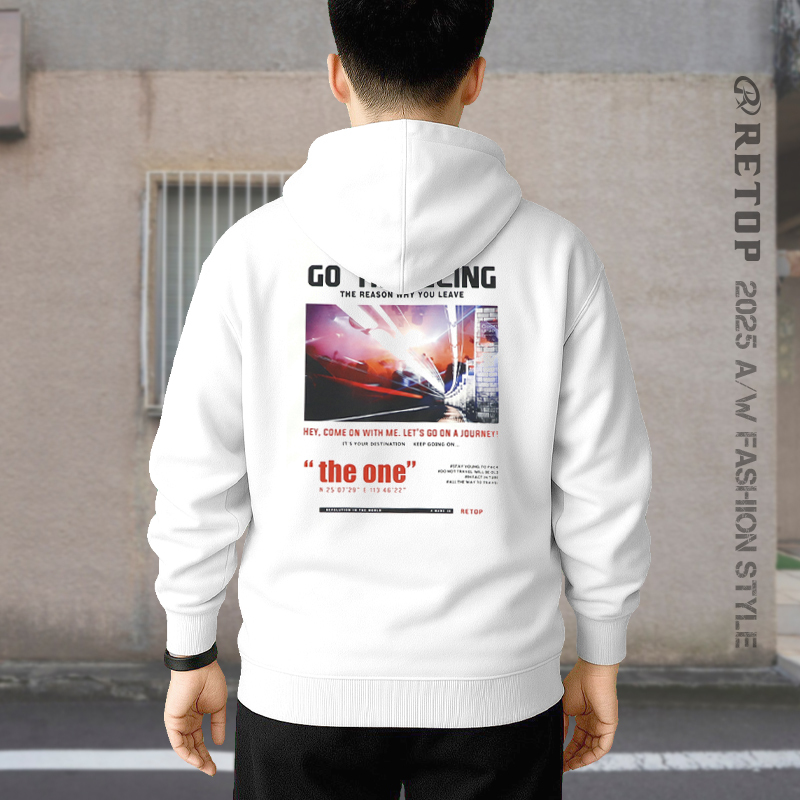 RETOP 街頭龐克 精彩活躍落肩帽T 白| RETOP原創潮流服飾品牌