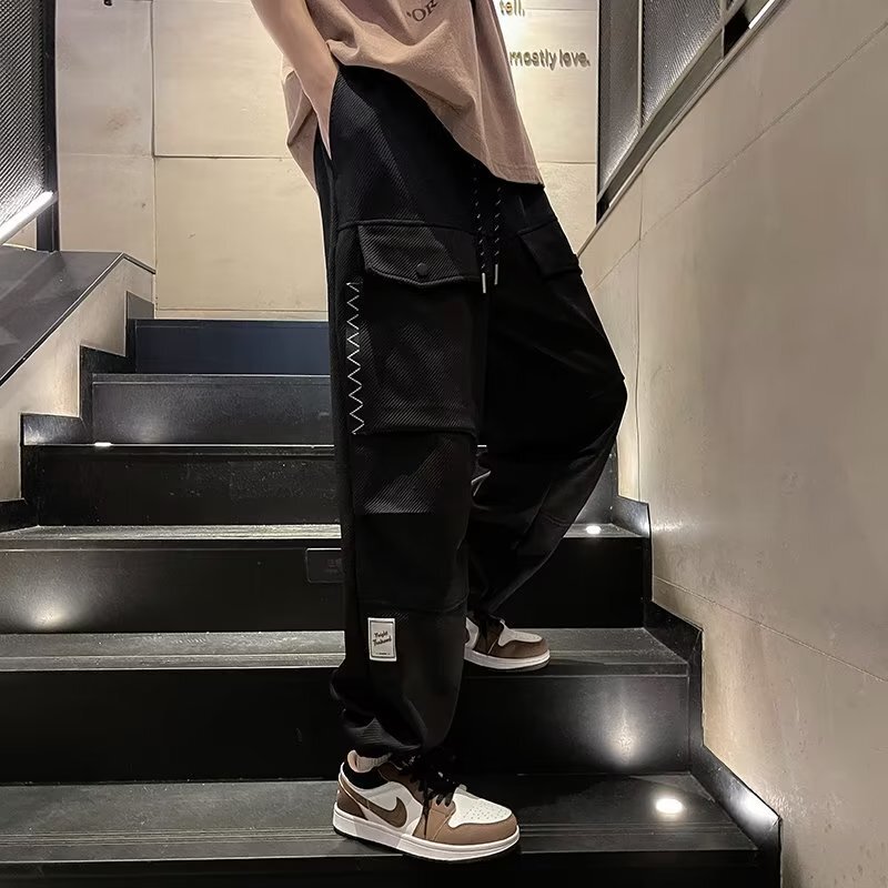 RETOP 工裝軍風 寬鬆口袋束腳工裝褲 黑| RETOP原創潮流服飾品牌
