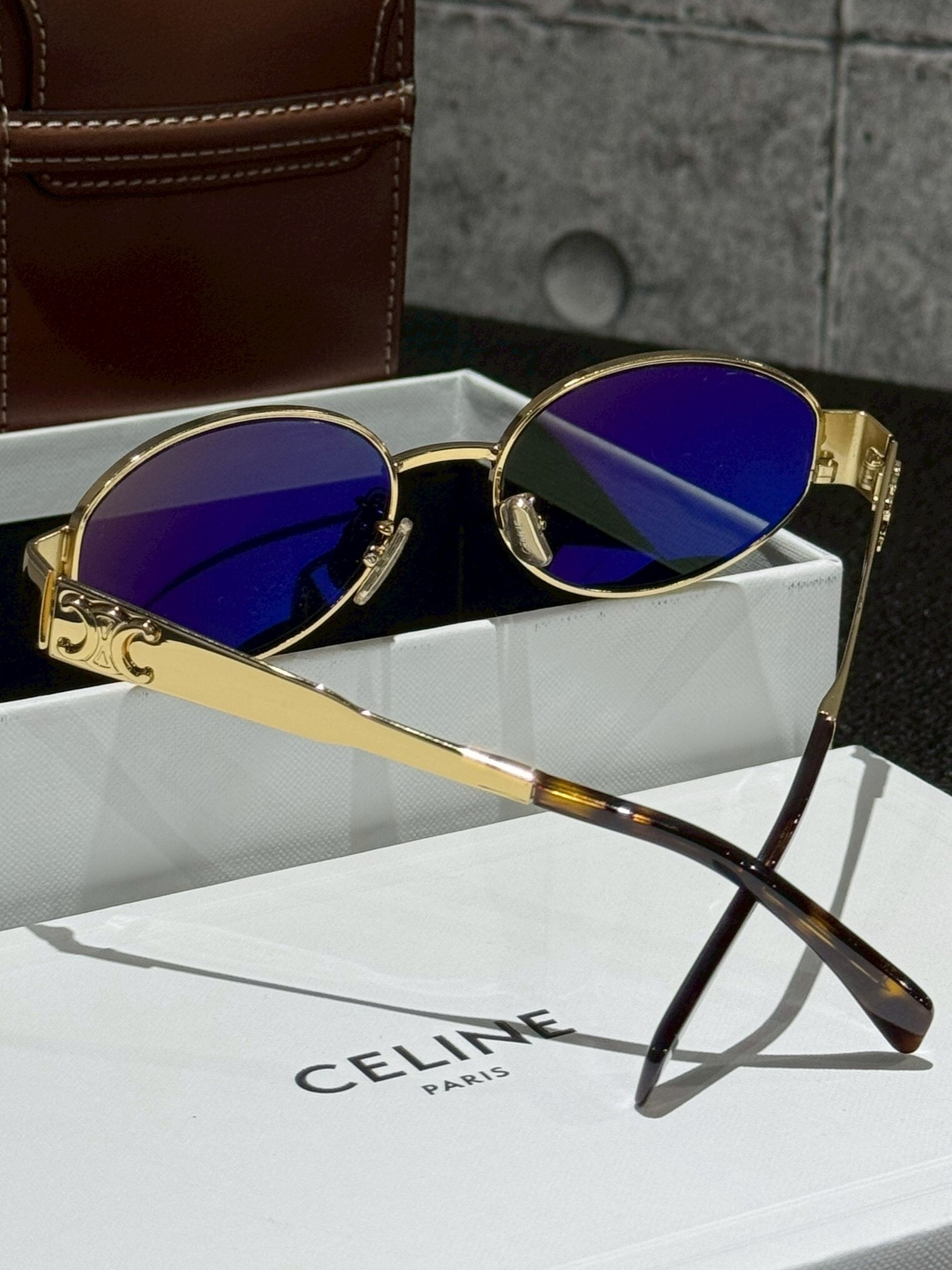 CELINE TRIOMPHE 老錢金屬Logo雕刻 墨鏡