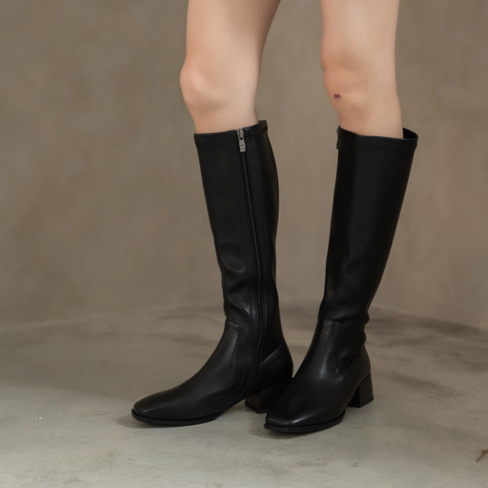 (現+預) 經典專屬 - 氣質方頭粗跟真皮長靴 -2色