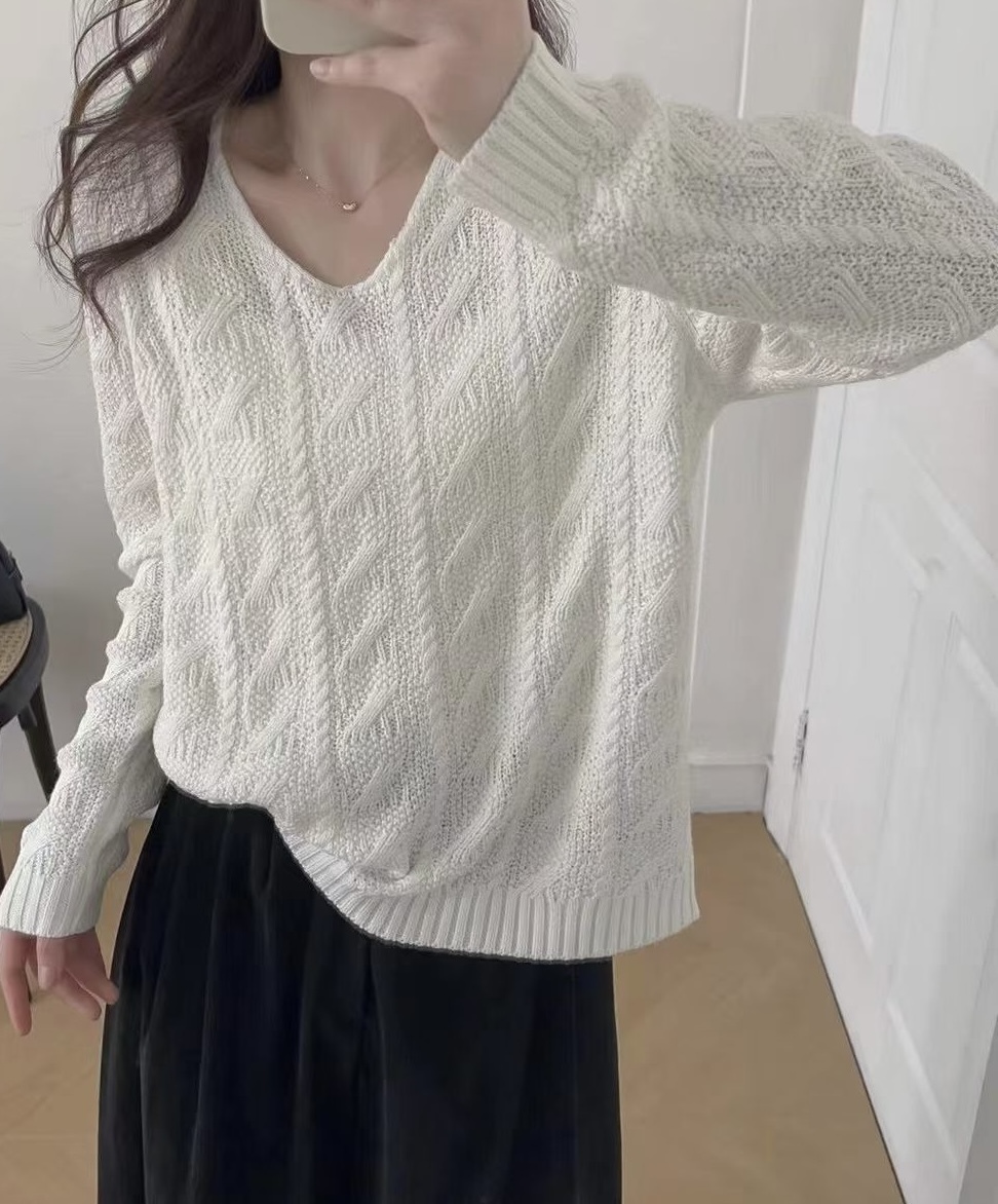 Twisted Knit Pattern V Collar Blouse MT2508143