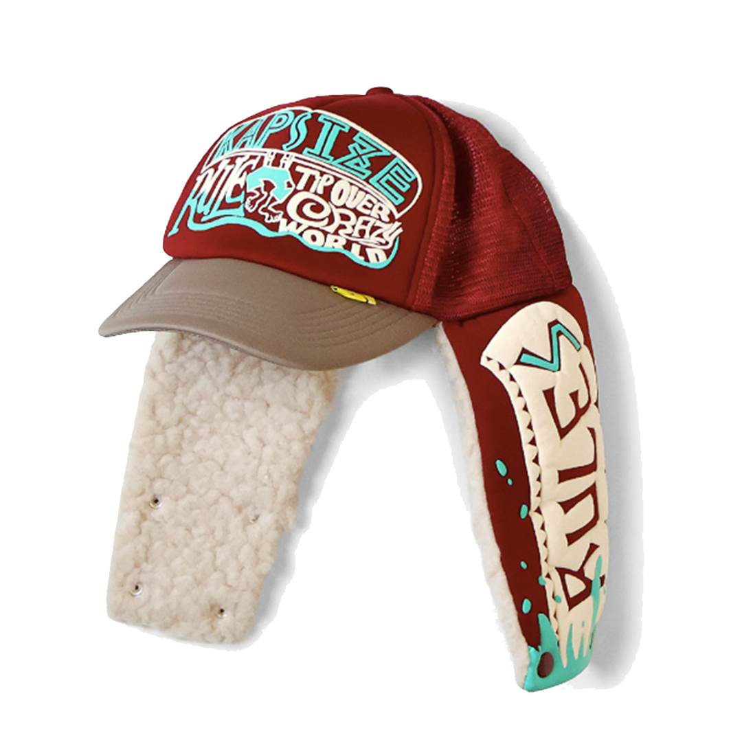 AKapital Lamb Wool Track Earflap Cap飛行帽酒紅淺咖| FLOMMARKET