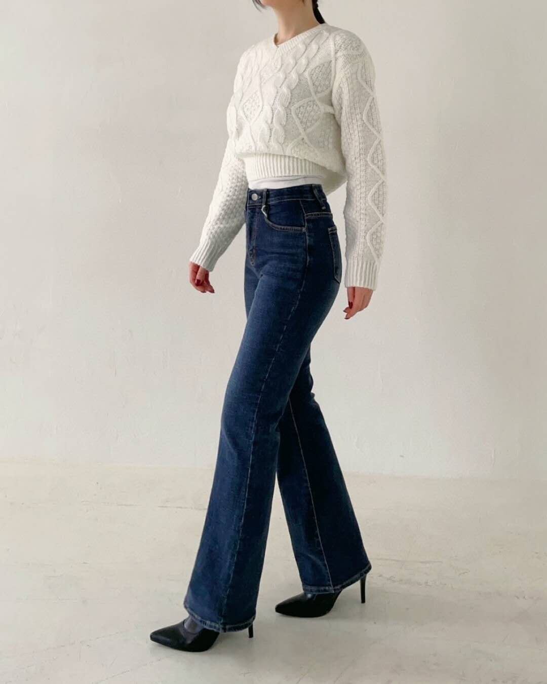 MS - M1235冬季微刷絨小喇叭褲 藍/黑