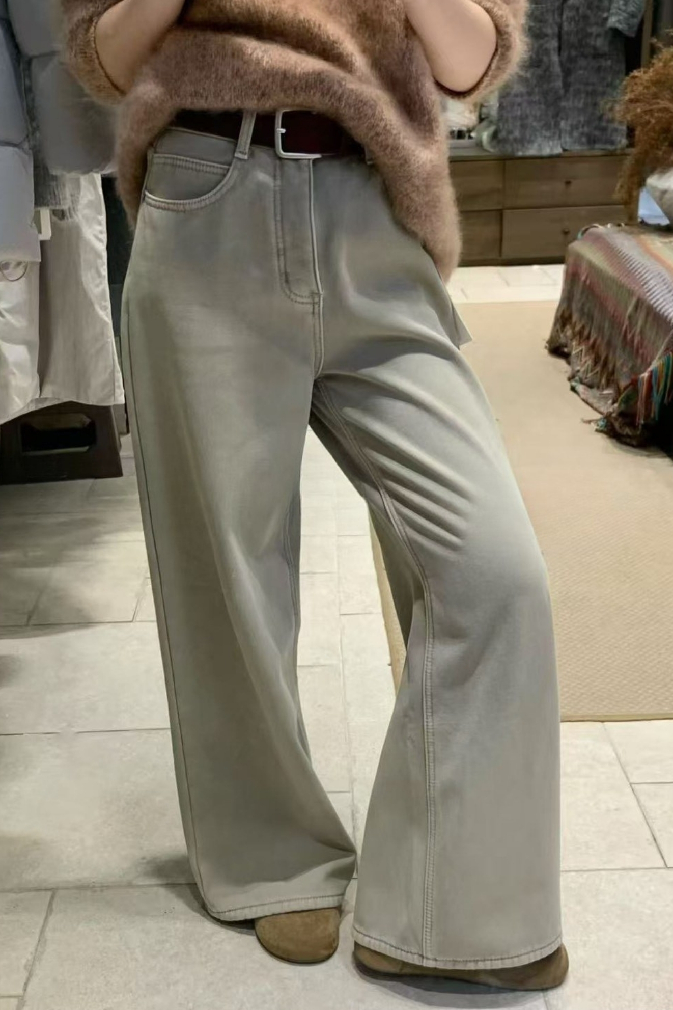 MS - M1233超棉柔刷絨牛仔寬褲附皮帶