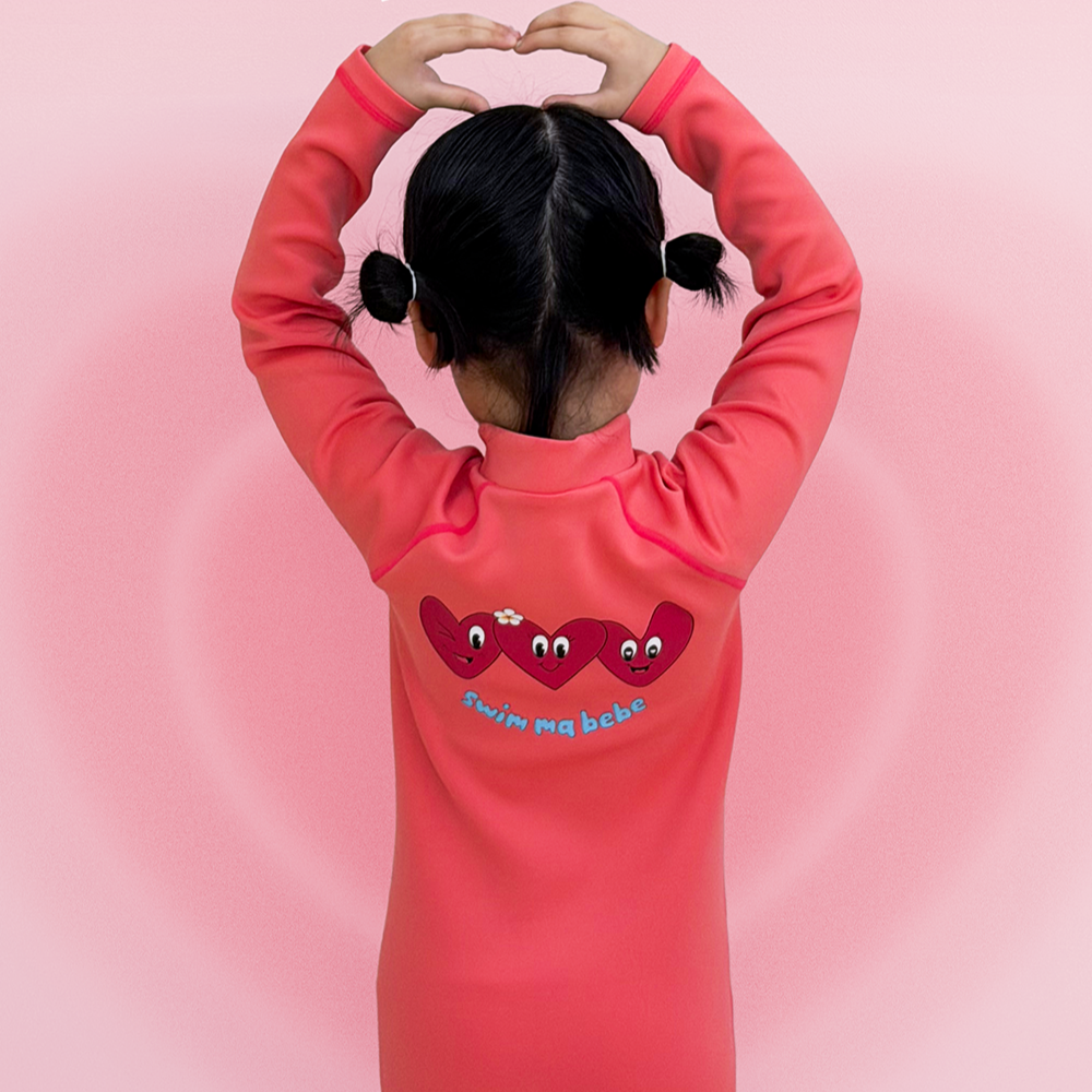 Swimmabebe | 兒童款愛心朋友防寒連身泳衣-桃紅