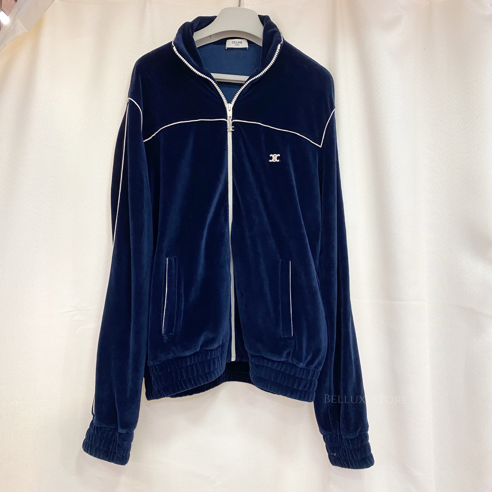 [Pre-owned] Celine navy velvet triomphe track jacket...
