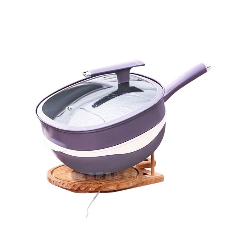 【LEZUN 樂尊】鈦陶瓷炒菜鍋 家用輕油少煙不粘鍋 多功能蒸煮鍋