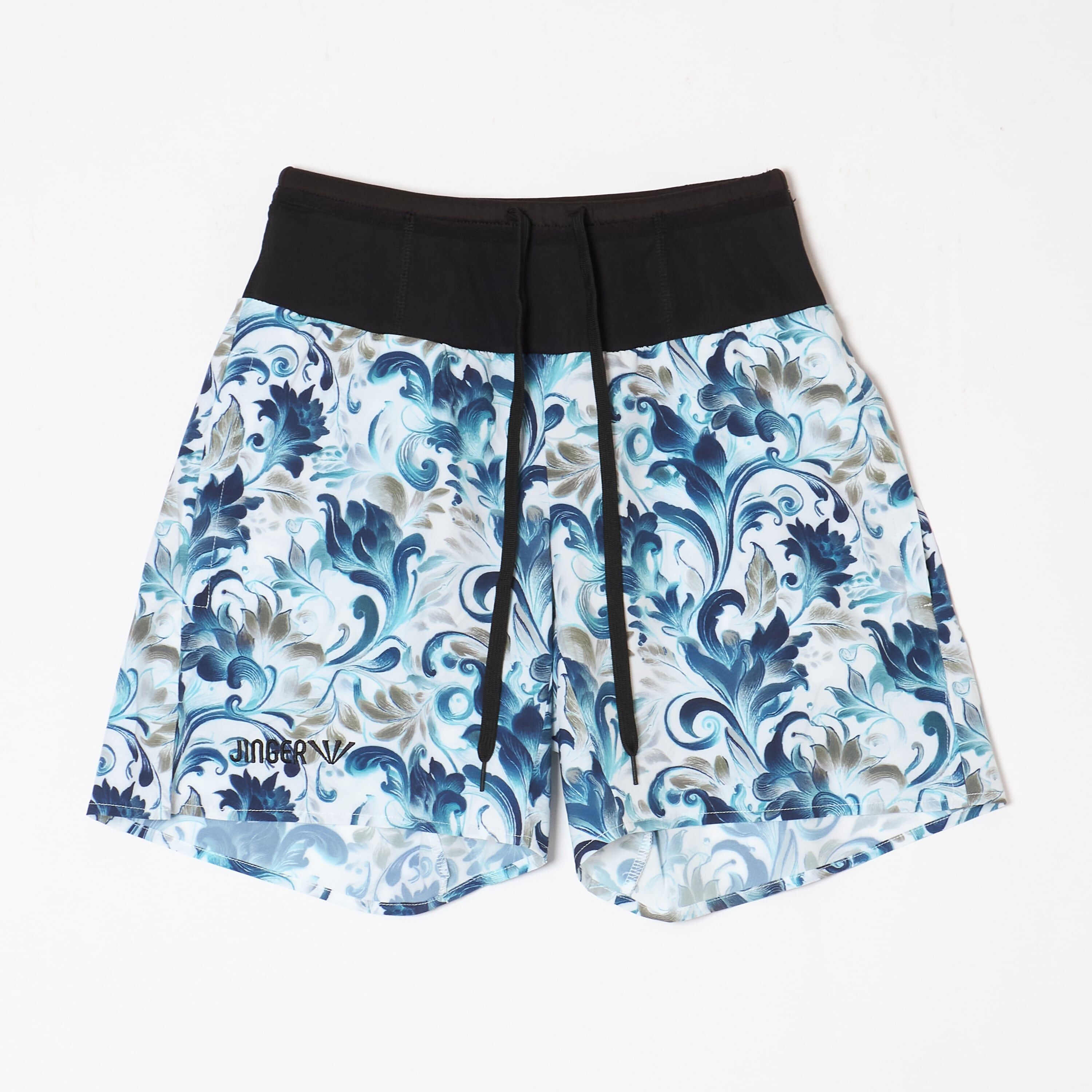 JINGER-中性款二合一跑褲 花影藍