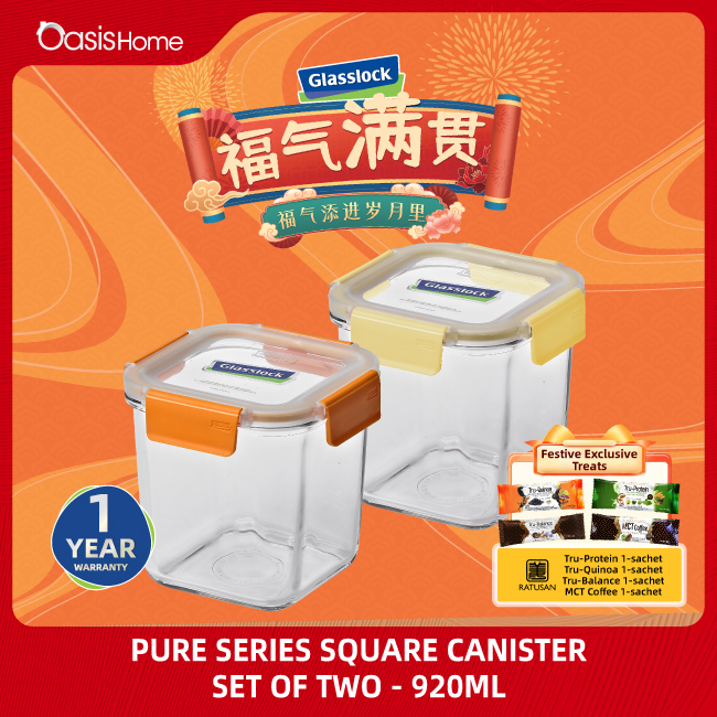 Glasslock Pure Series Square Canister 920ml Duo Set - F
