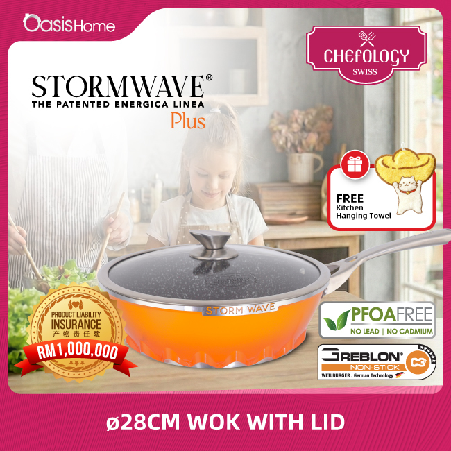 Chefology Swiss Stormwave Plus 28cm Wok With Glass Lid