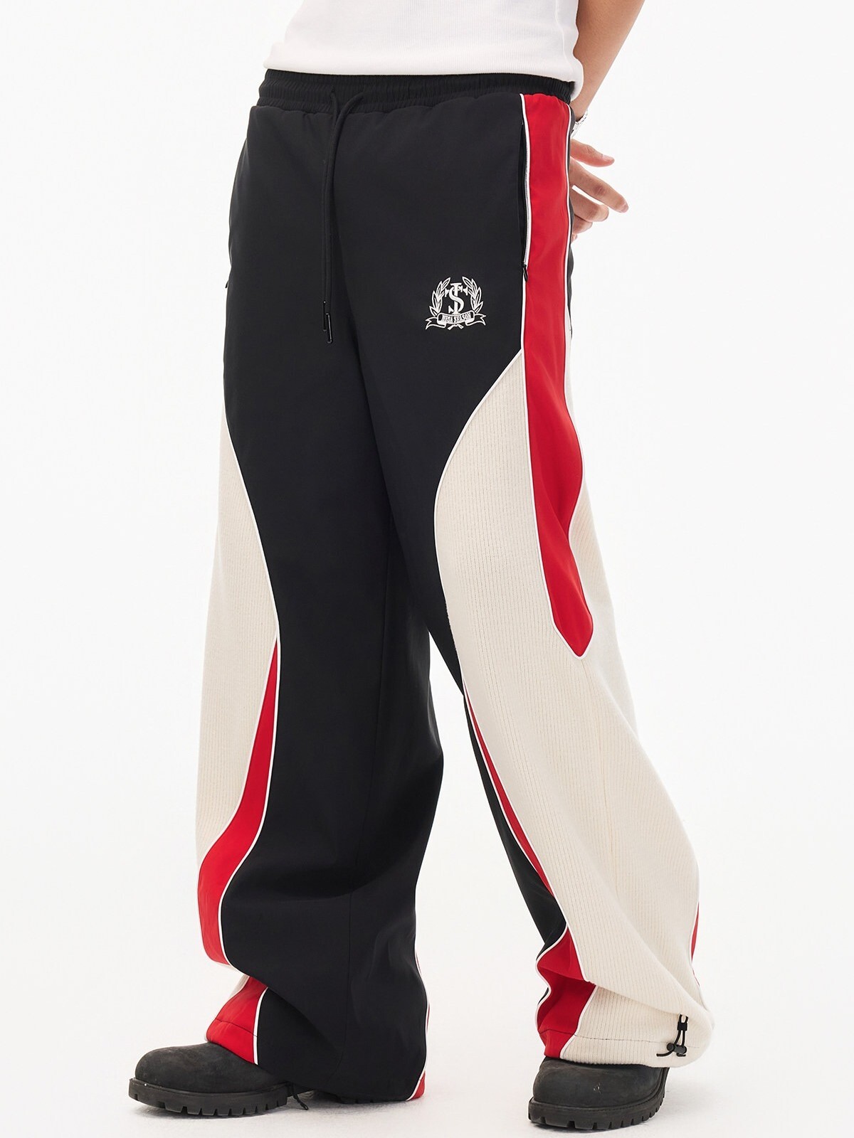 STK SmallTownKid 賽車徽章拼接 復古 褲腳抽繩 運動長褲