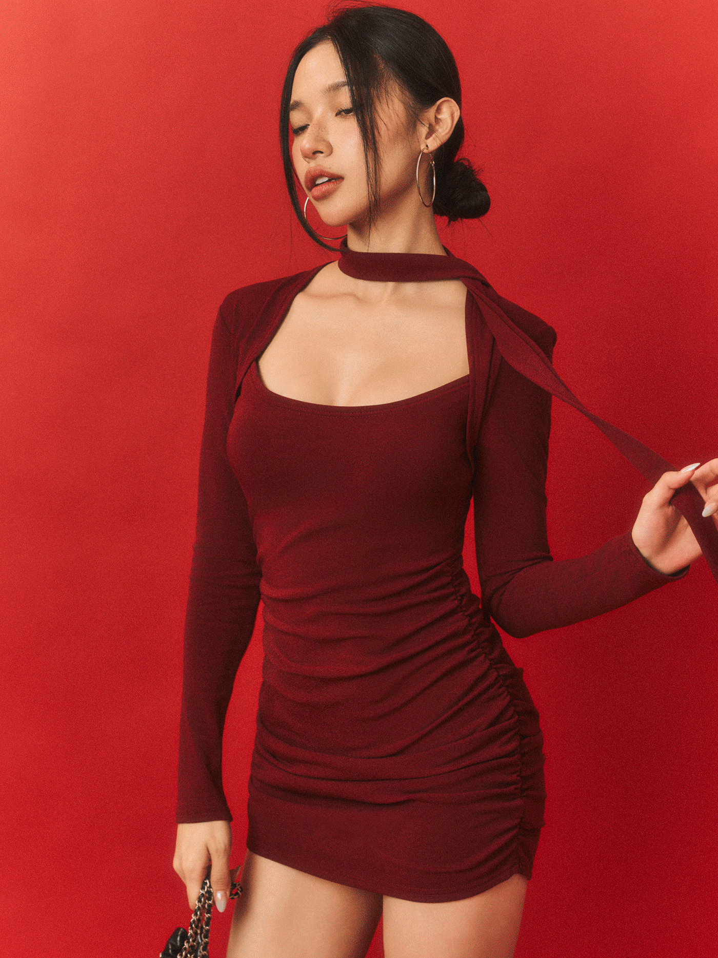 MANDO-輪到妳發光；抽皺磨毛Bra Dress 附綁帶 兩色