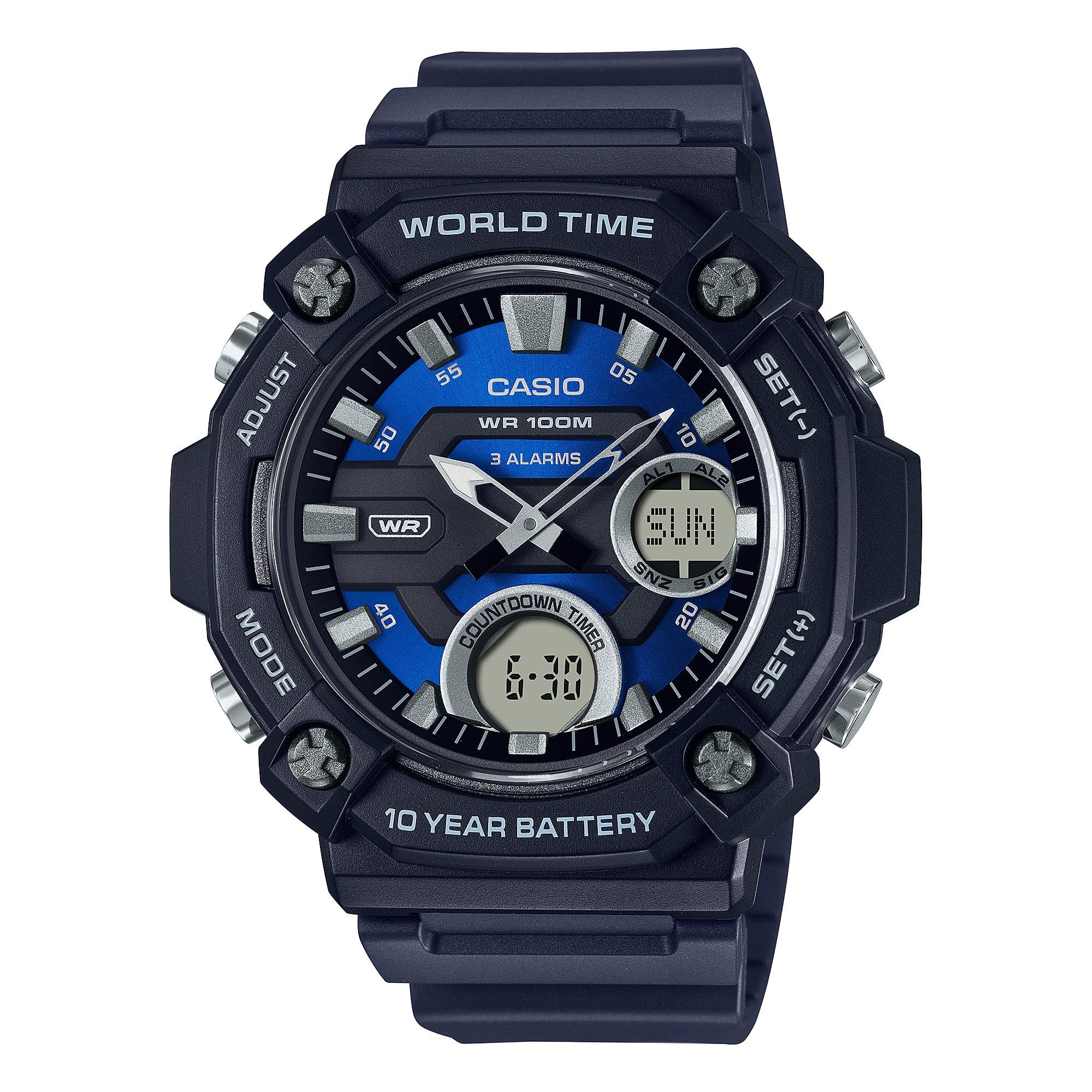 Casio AEQ-120W-2AV Blue World Time 10Y Battery Watch