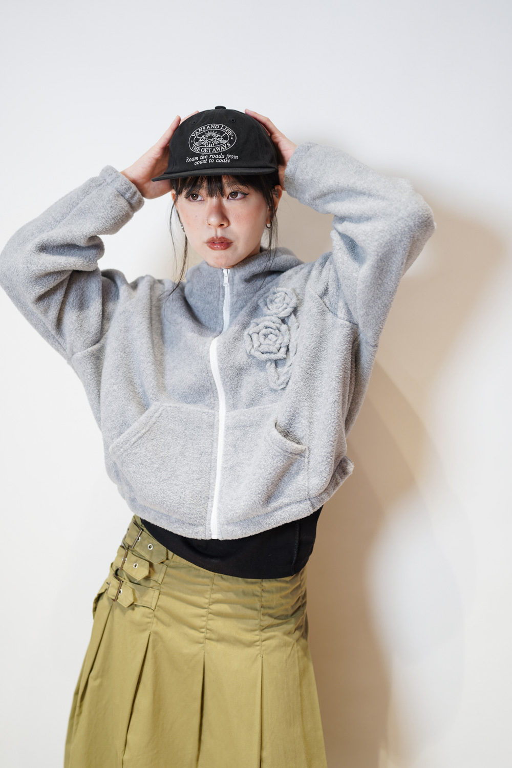 推~3D roses fleece jacket (GREY)