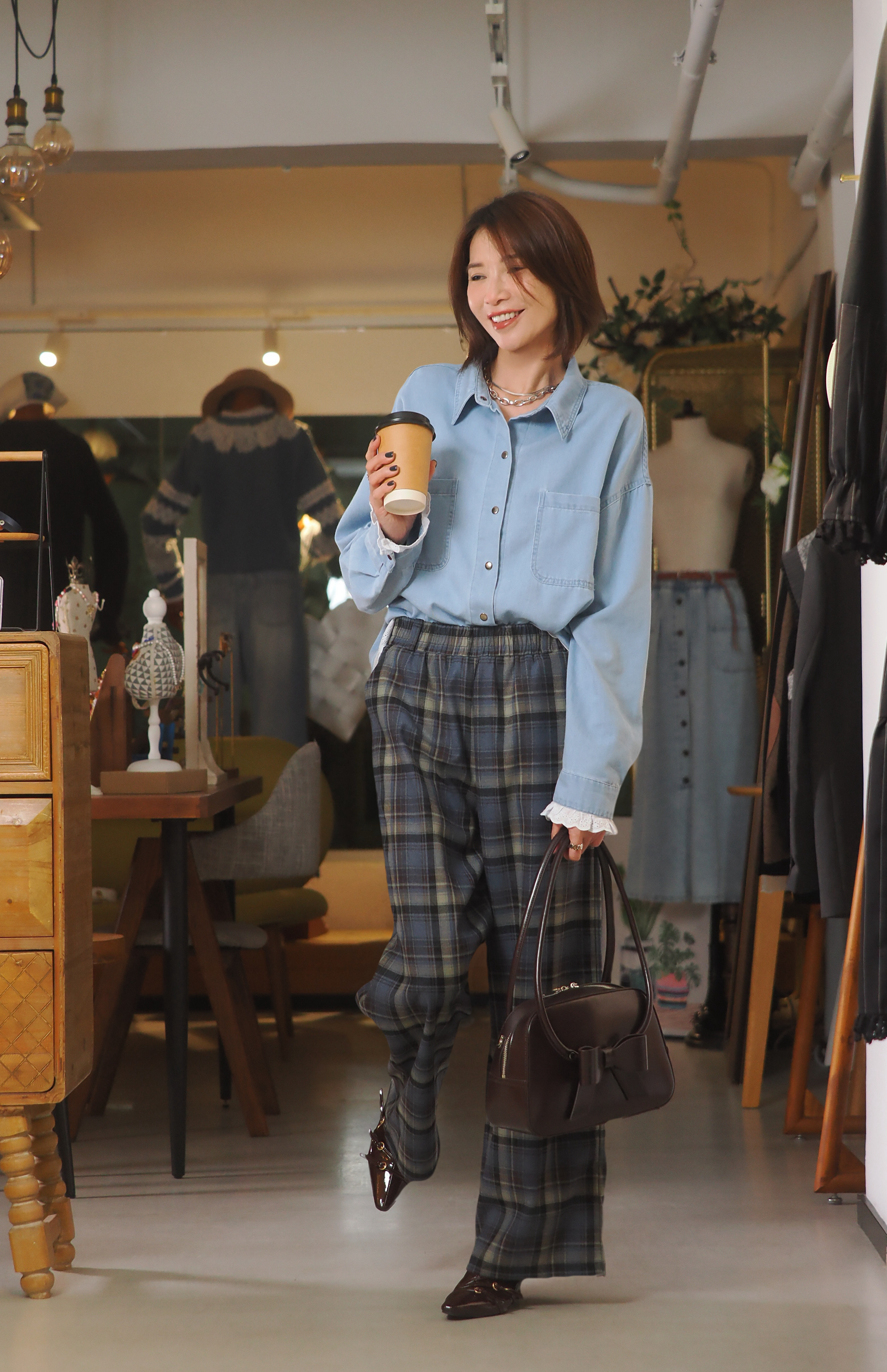 comfy check trousers (blue)