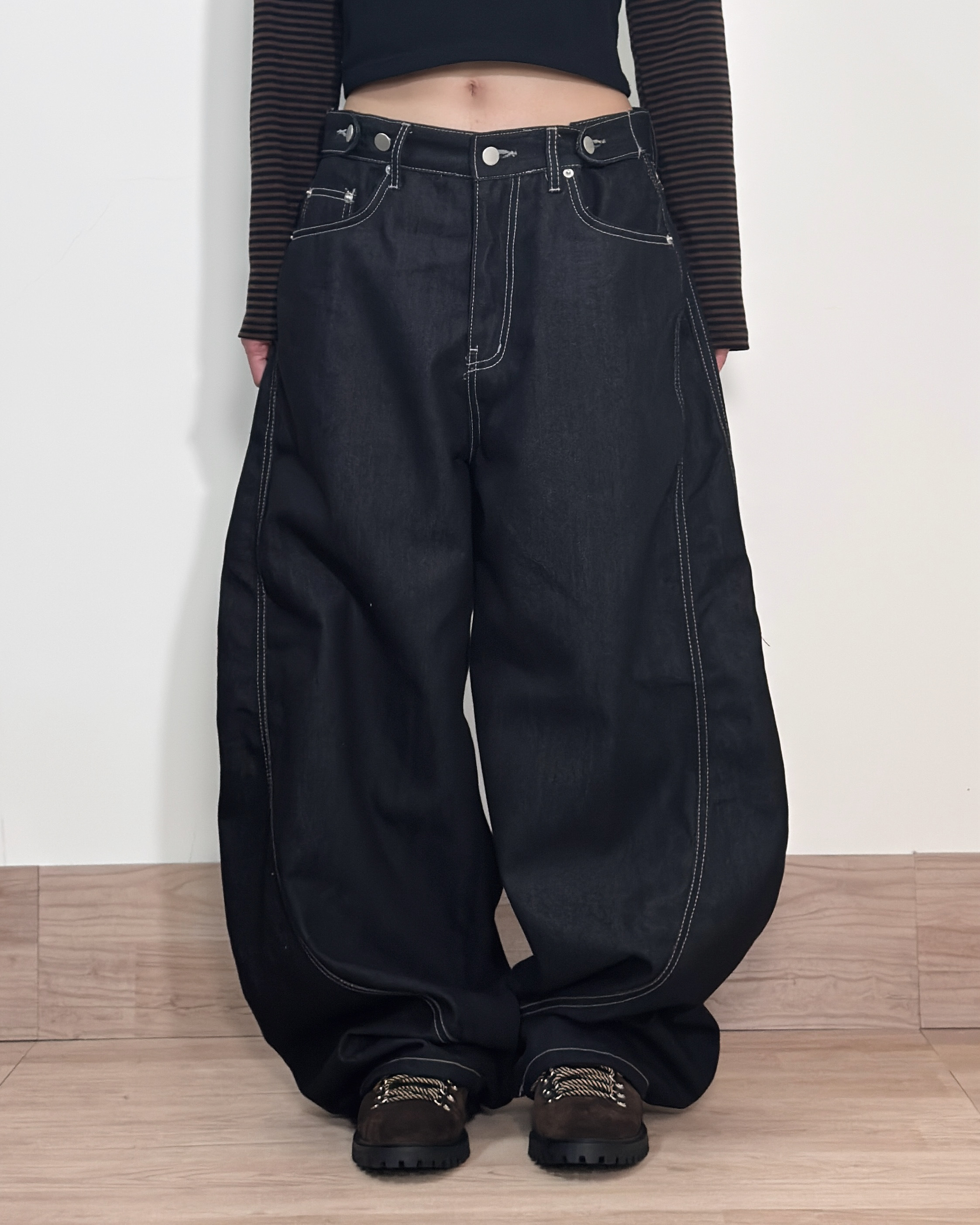 Inside-Out Stitch Wide Denim Pants