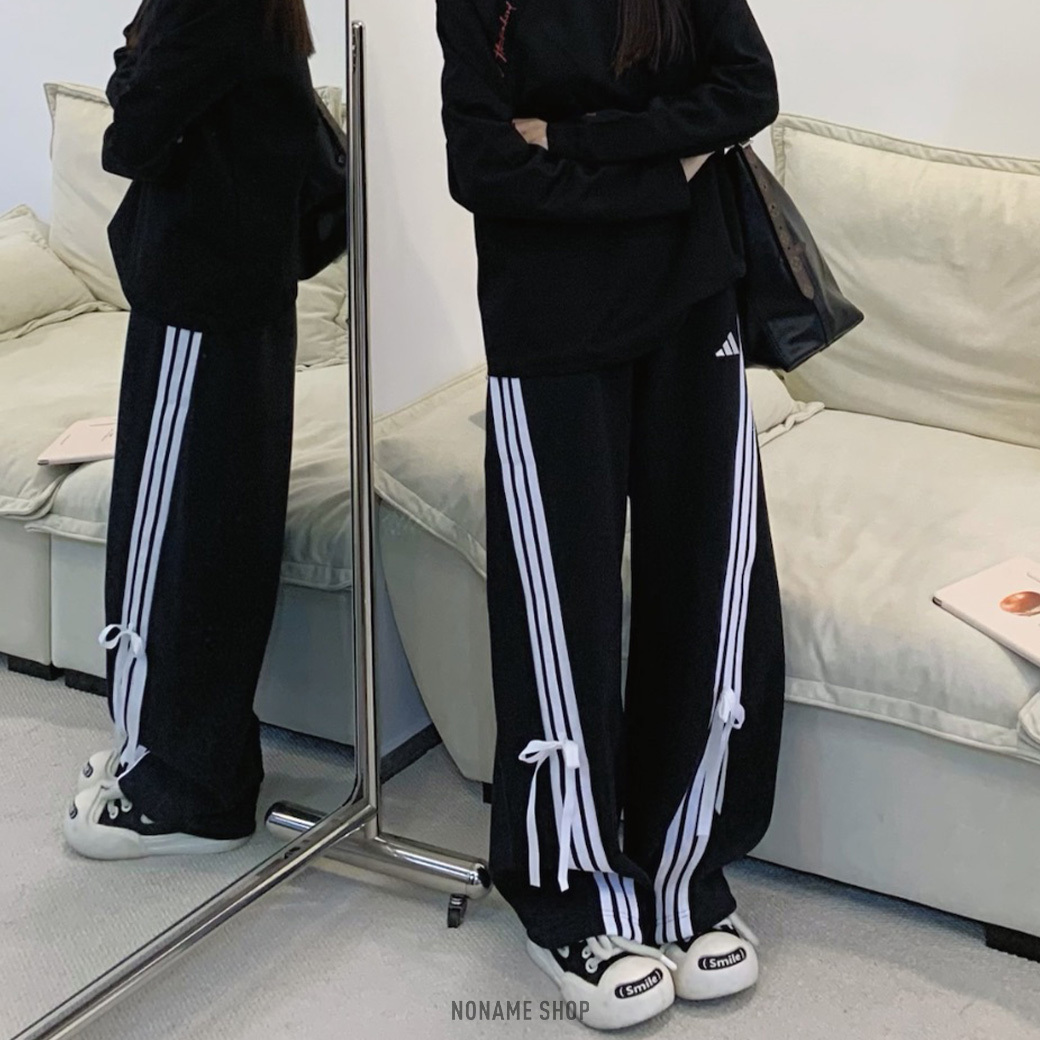 ADIDAS DANCE 蝴蝶結 三線 寬鬆 運動 彎刀 長褲 兩色 (女款)